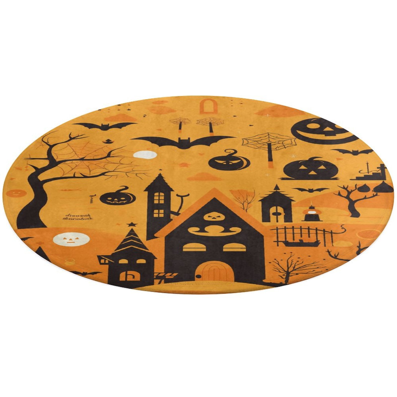 Halloween Ghosts Horror Pumpkin Floral Medallion Round Rug - Small ...