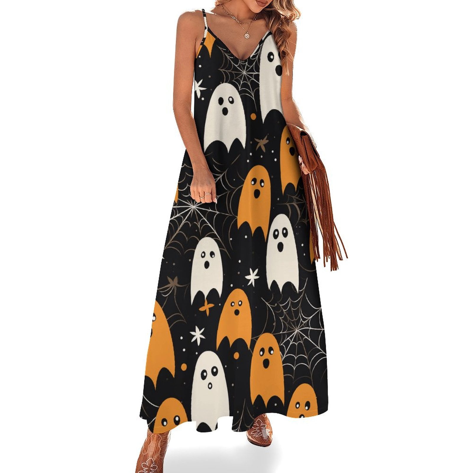 Halloween Ghosts Horror Pumpkin Sleeveless Dress Women's Luxury Party ...