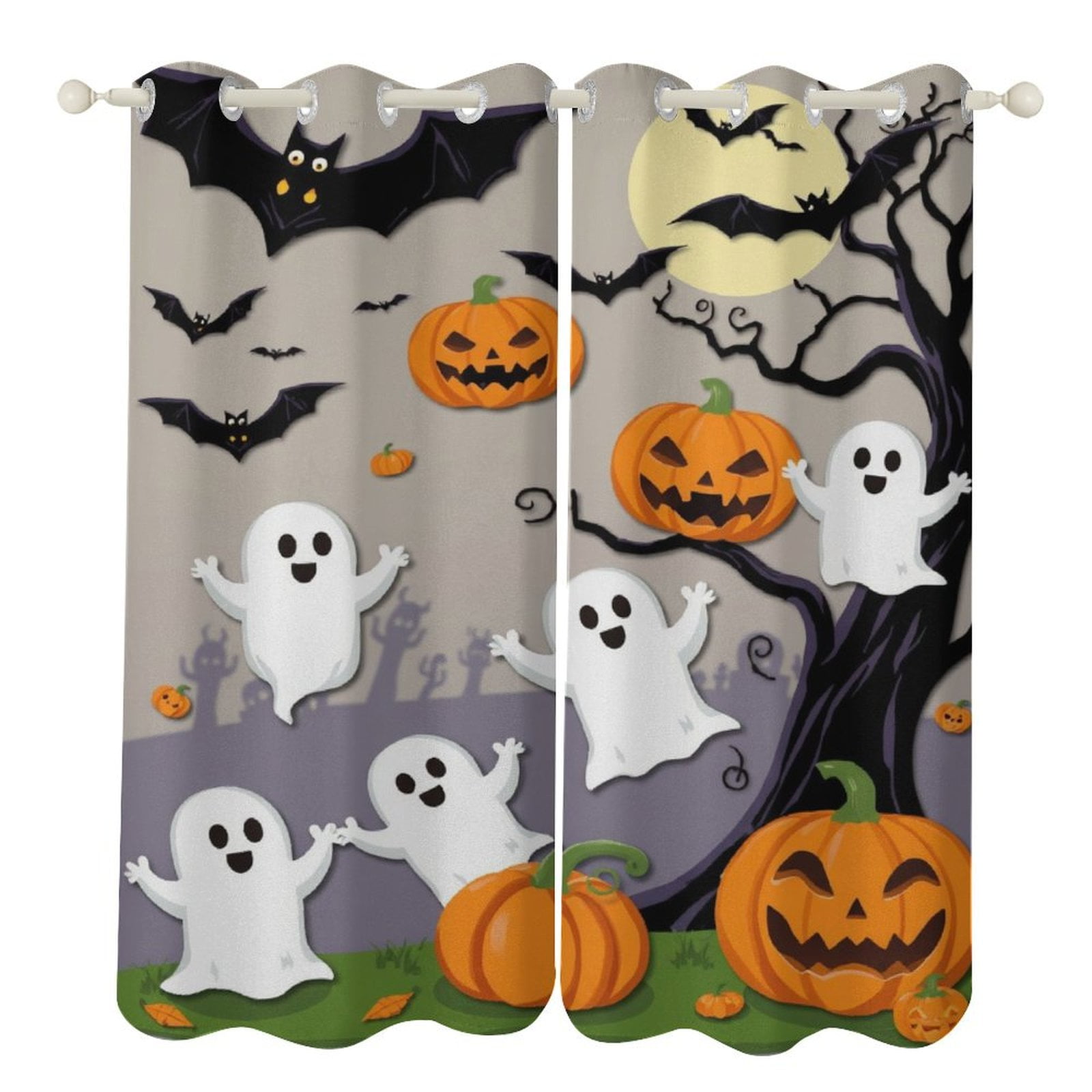 Halloween Ghosts Pumpkins Bats Blackout Curtains 2 Panel Rod Pocket ...