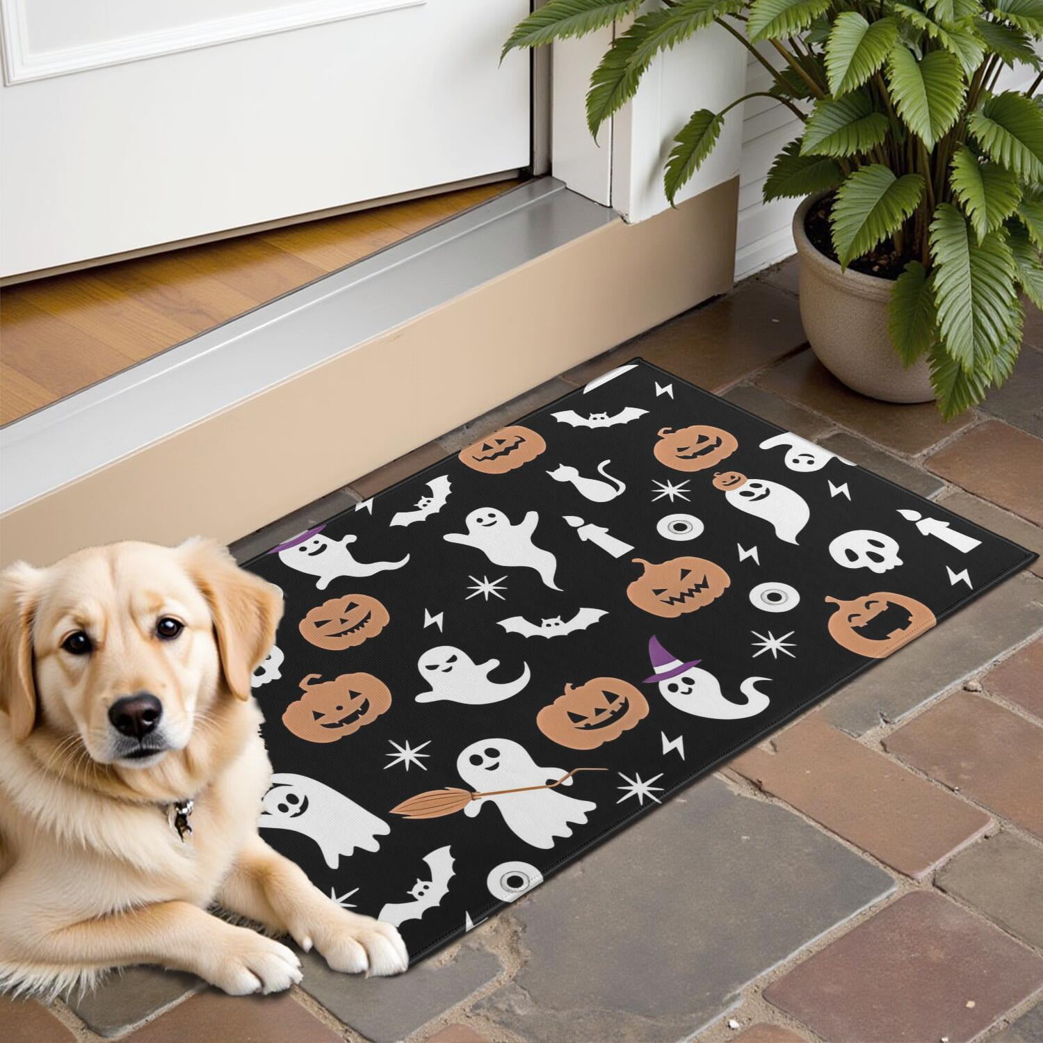 Halloween Ghosts Pumpkins and Spooky Icons Door Rugs,Washable Non Slip ...