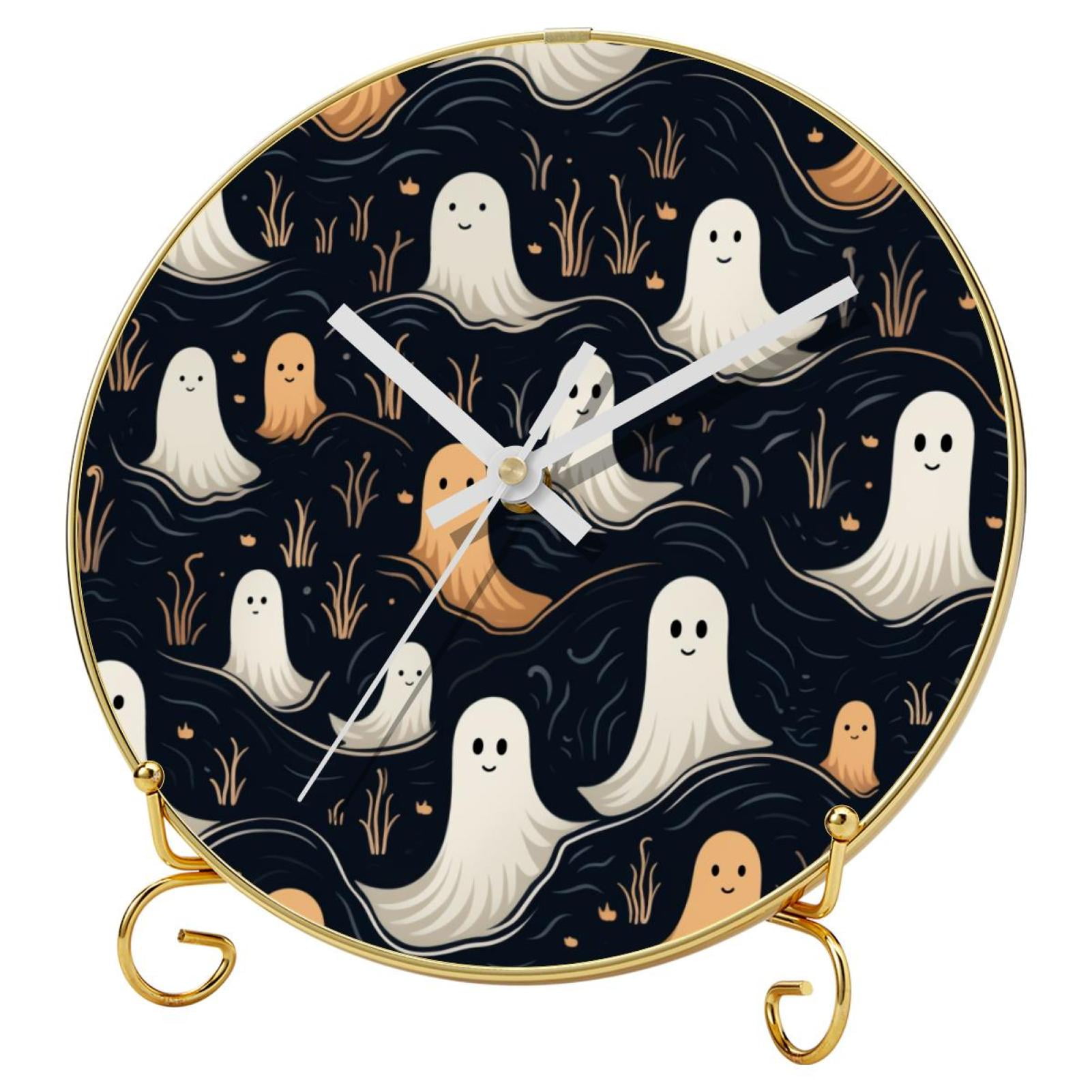 Halloween Ghosts Round Printed Wall Clocks with Hooks and Gold Stand ...