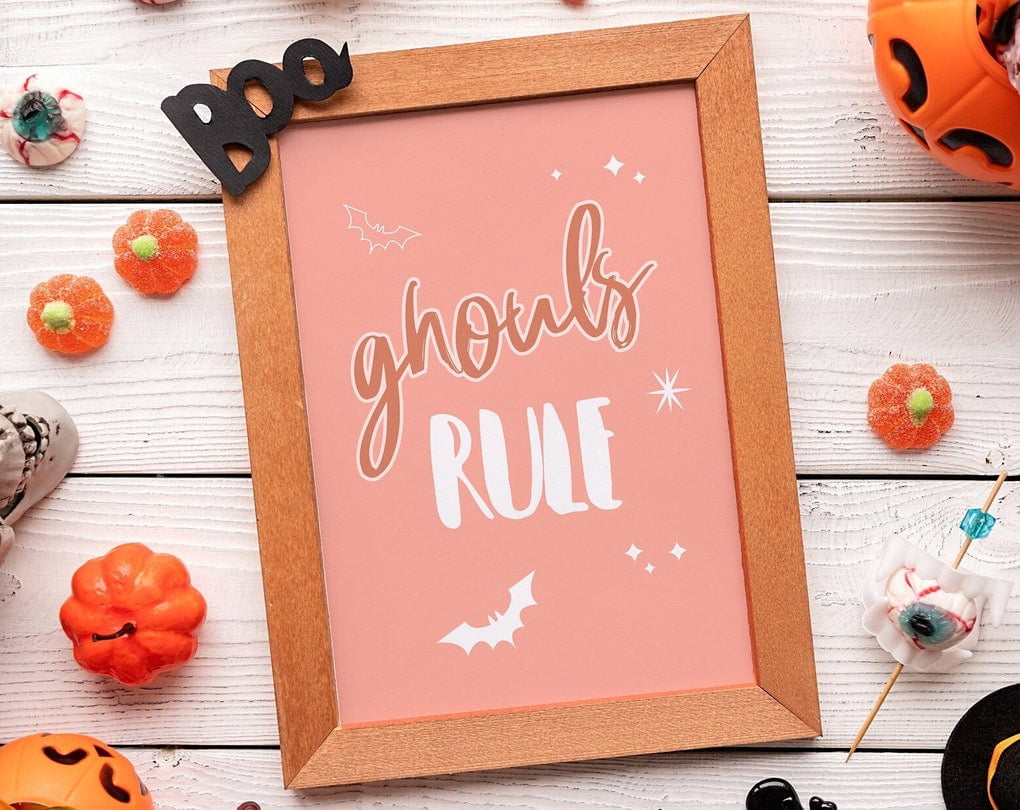 Halloween Ghouls Rule Boho Illustration Wall Decor ,Decor For Living ...