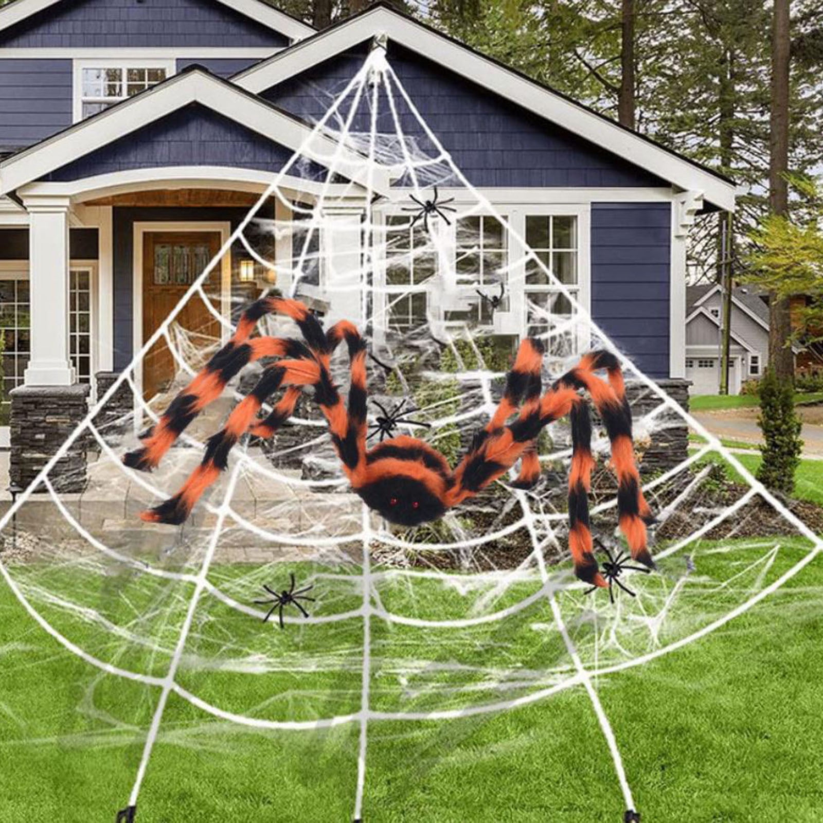 Halloween Giant Spider Outdoor Decorations Big Spider Orange Black Soft ...