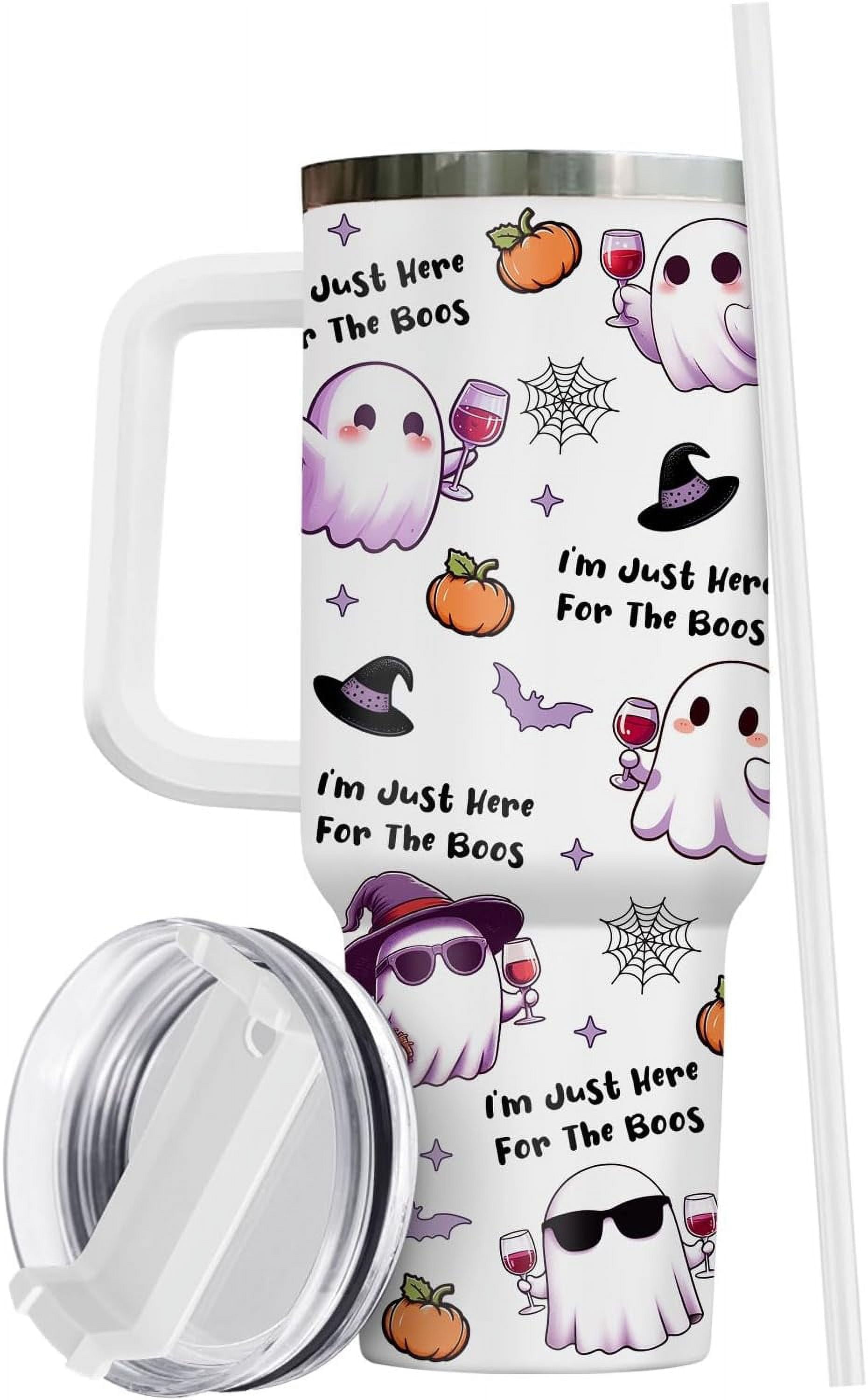 Halloween Gifts for Women Men, Black Spooky Tumbler 40 Oz With Handle ...