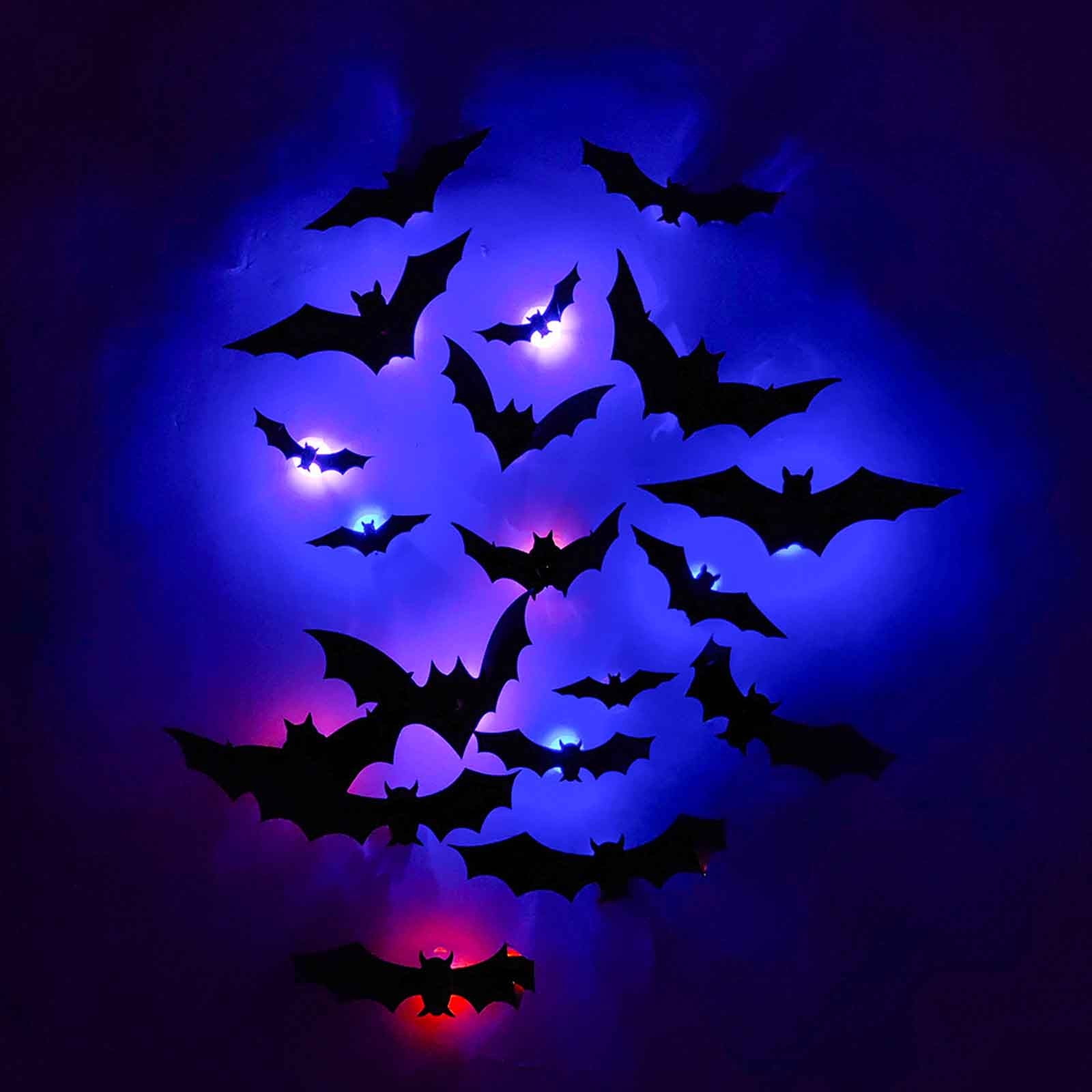 Halloween Glow Bat Stickers - Plastic wall decals with LED lights. Easy ...
