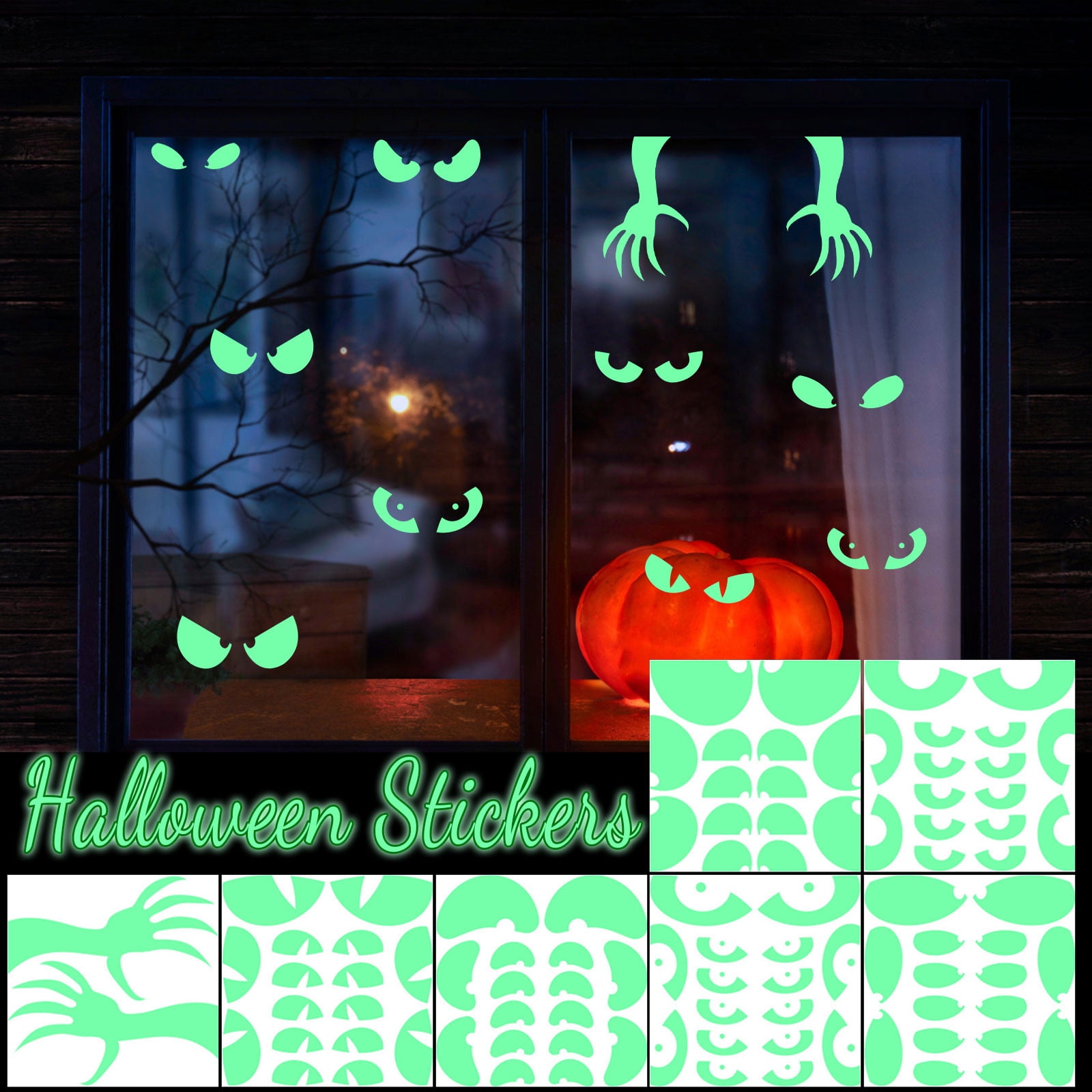 Halloween Glow in The Dark Decorations, Weird Moon Sticker Green ...