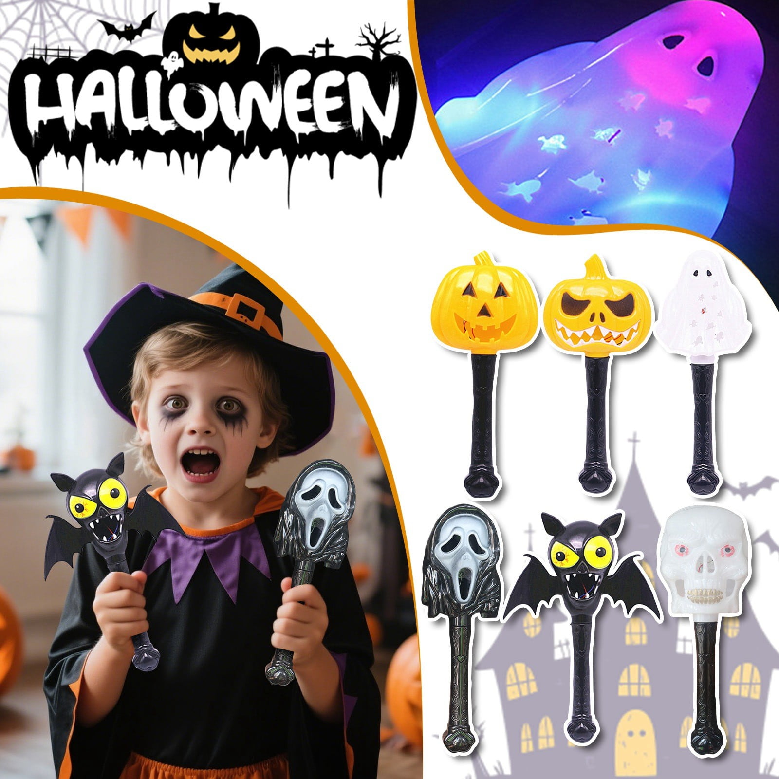 Halloween Glow Sticks Halloween Party Props Light Up Decorations Trick Or Glow Sticks for Kids ...