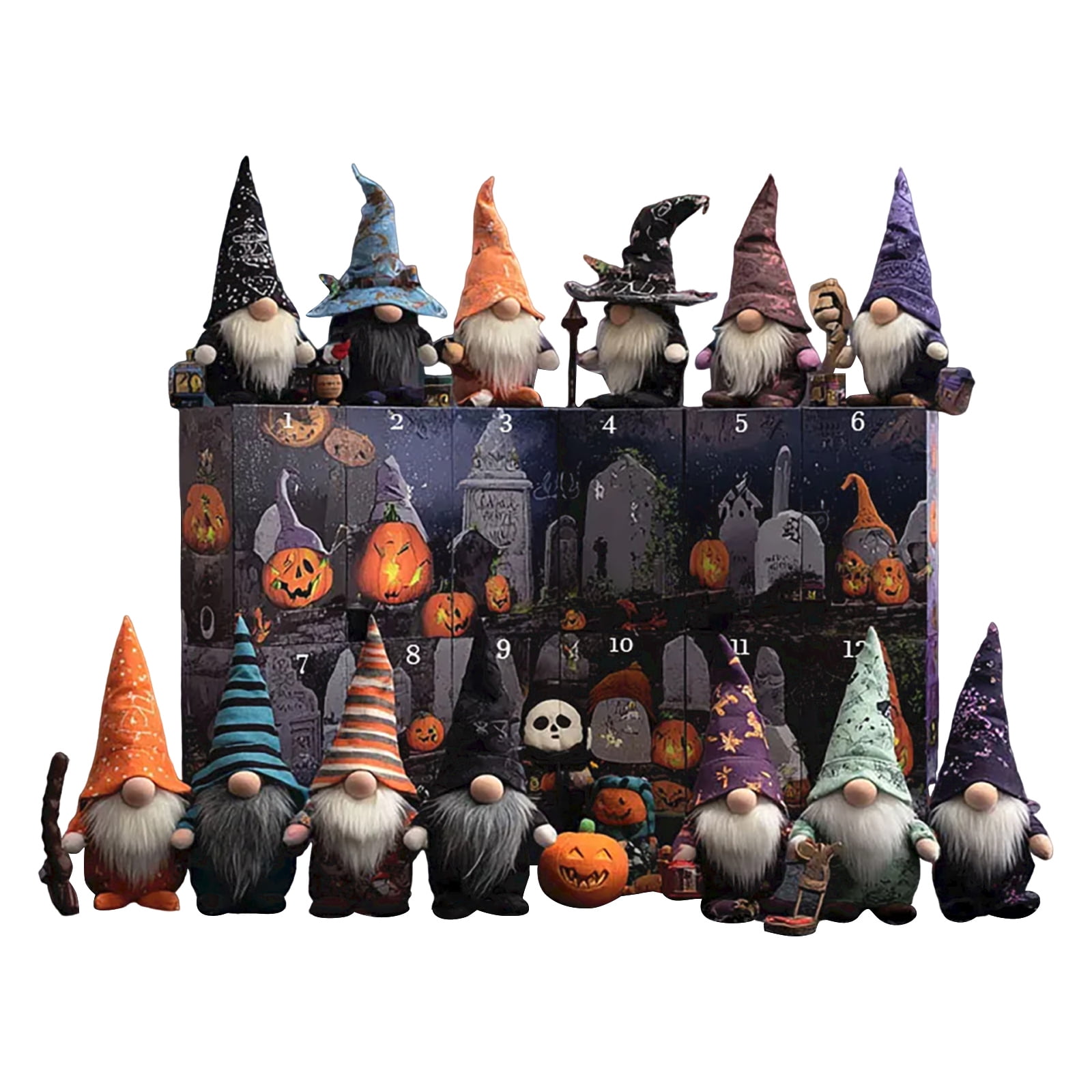 Halloween Gnome Advent Calendar (12 Dwarf 3D Figure Accessories ...