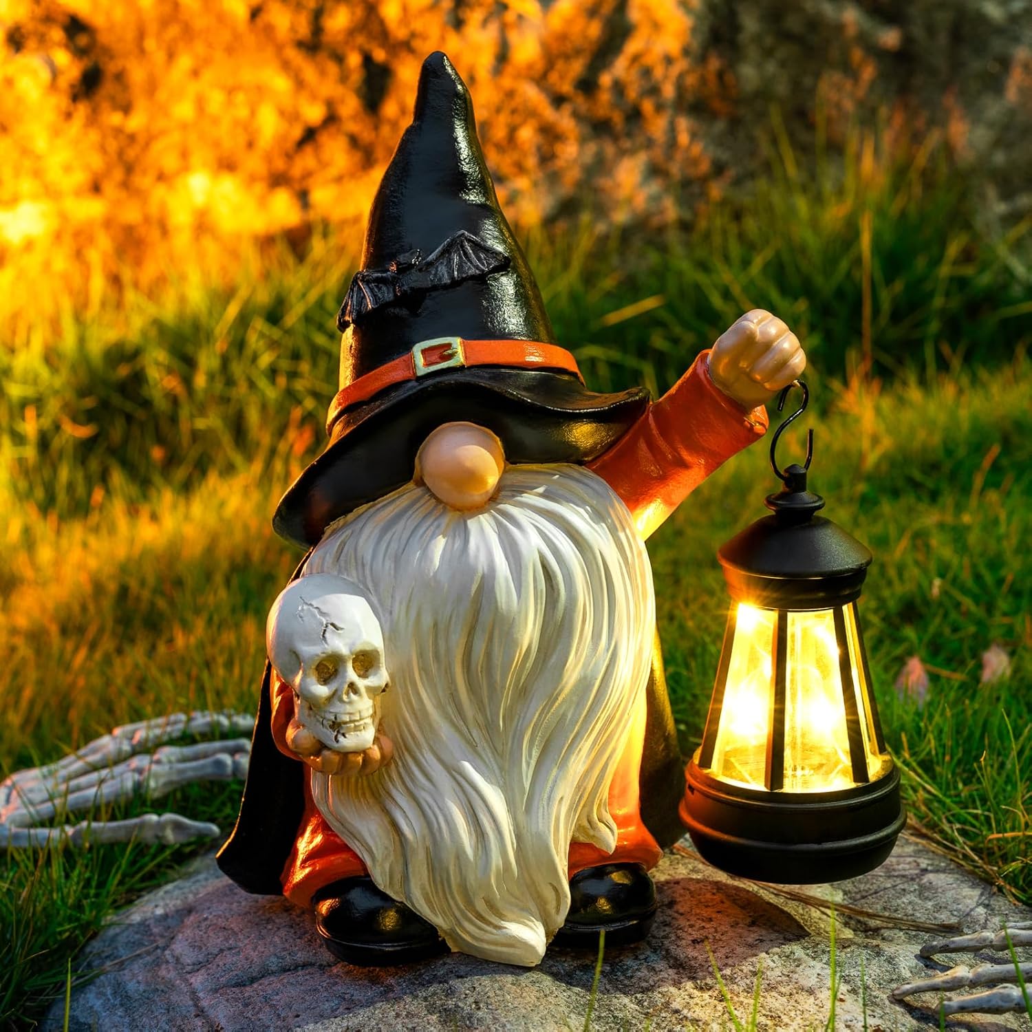 Halloween Gnome Decoration Garden Statues with Skull Solar Gnomes with ...