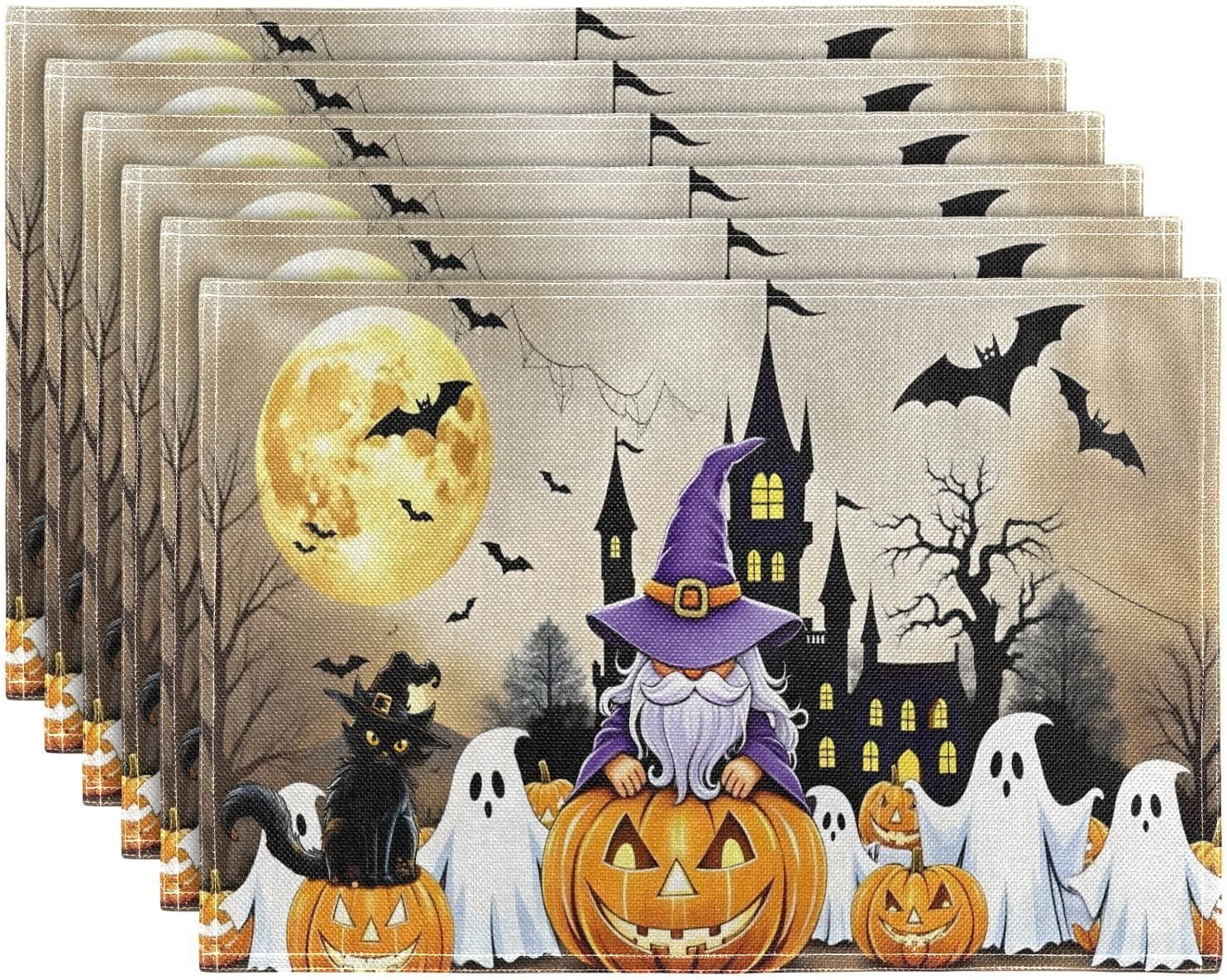 Halloween Gnome Ghost Placemats Set of 6,Non-Slip Washable Kitchen ...