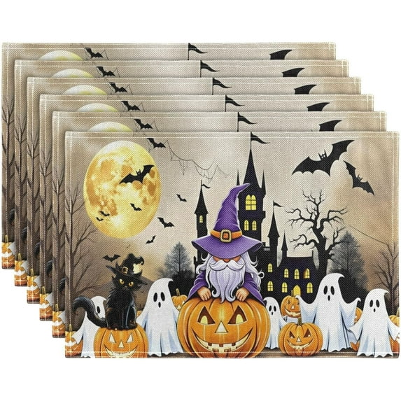 Halloween Gnome Ghost Placemats Set of 6,Non-Slip Washable Kitchen ...