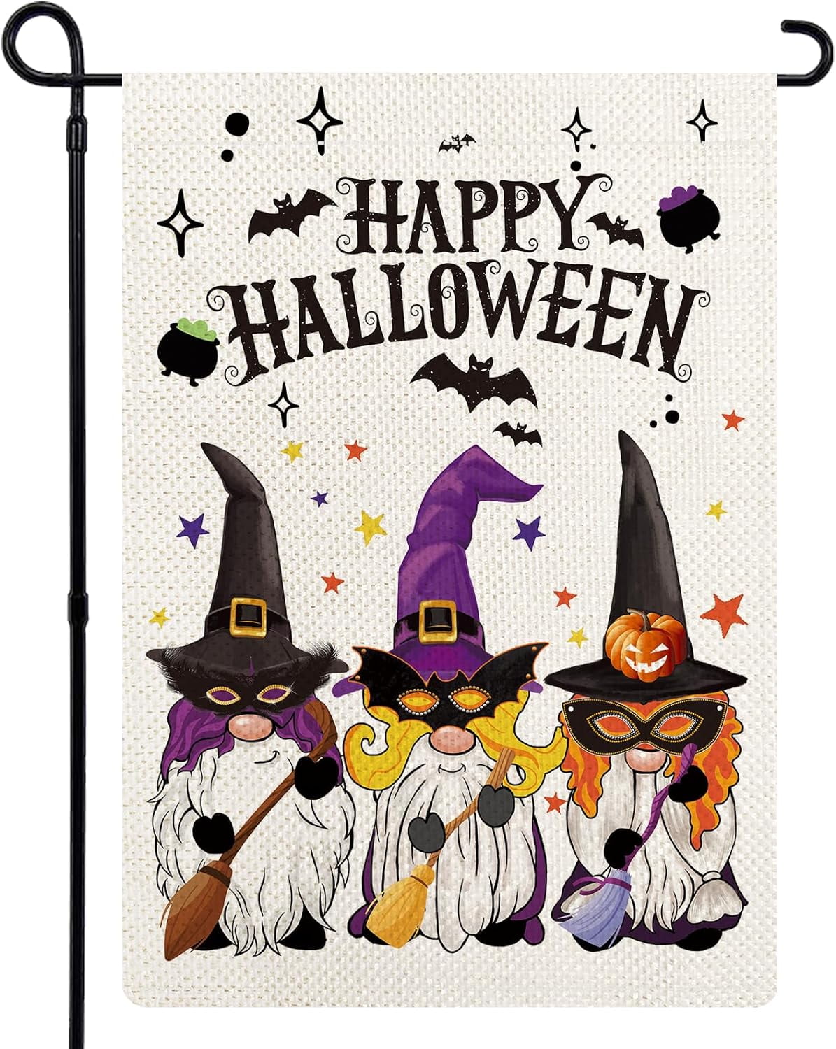 Halloween Gnomes Garden Flag, Fall Halloween Gnome Witches Broom Yard ...