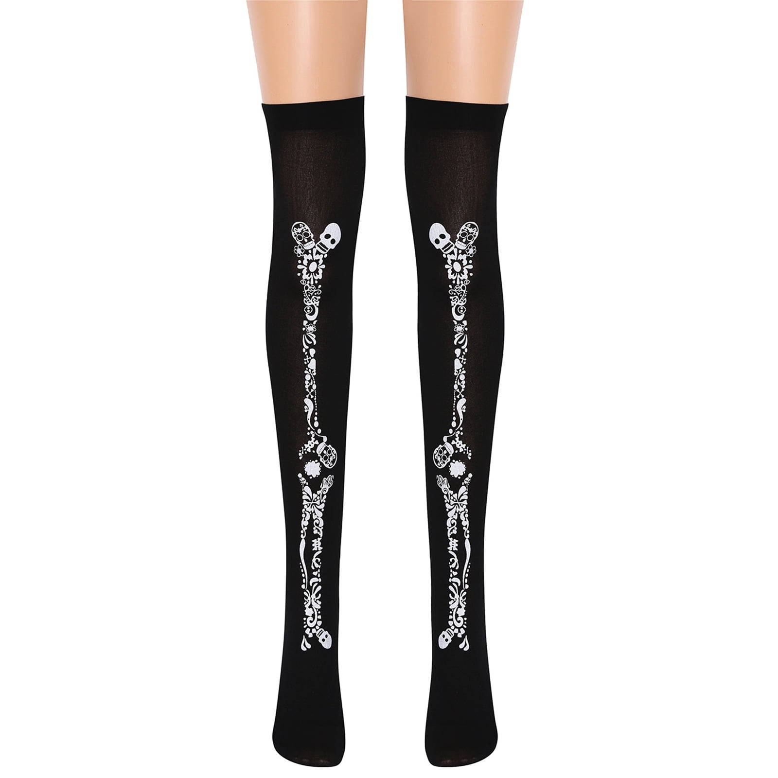 Halloween Goth Costume Bone High Knee Sockings Skeleton Stockings Over ...