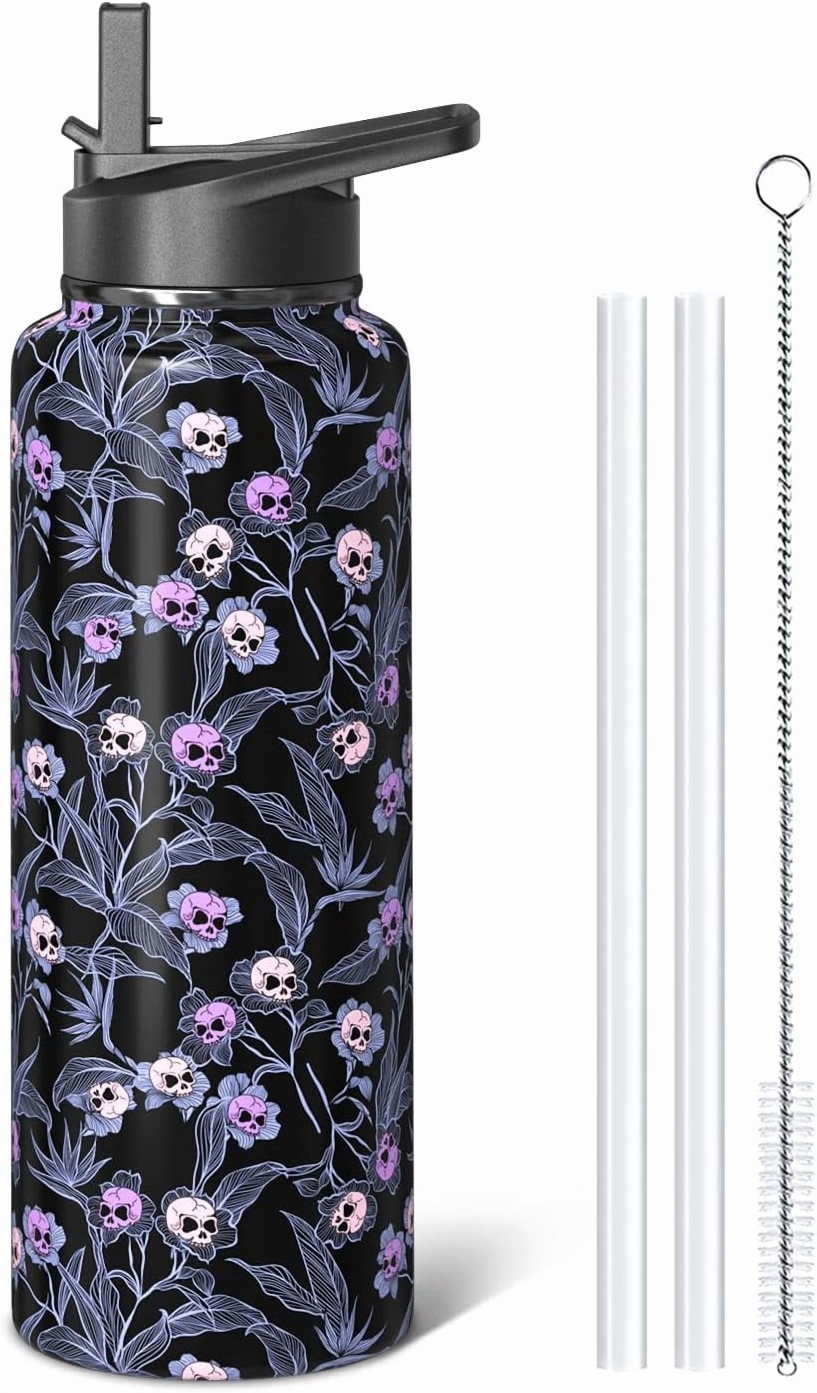 Halloween Goth Skull 40oz Water Bottles with Flip Straw & Spout Lid ...