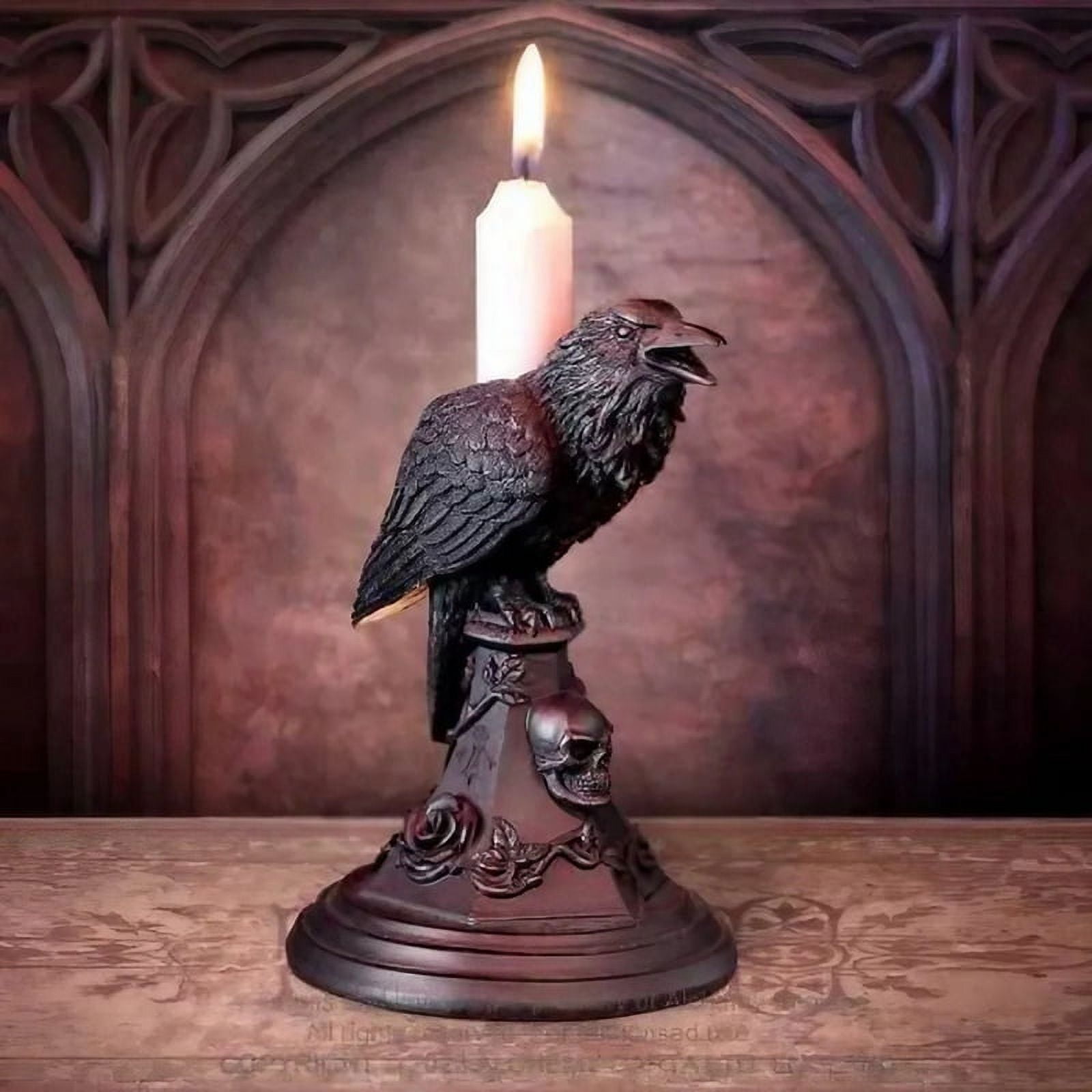 Halloween Gothic Crow Bat Candlestick Desk Ornaments Resin Candle ...