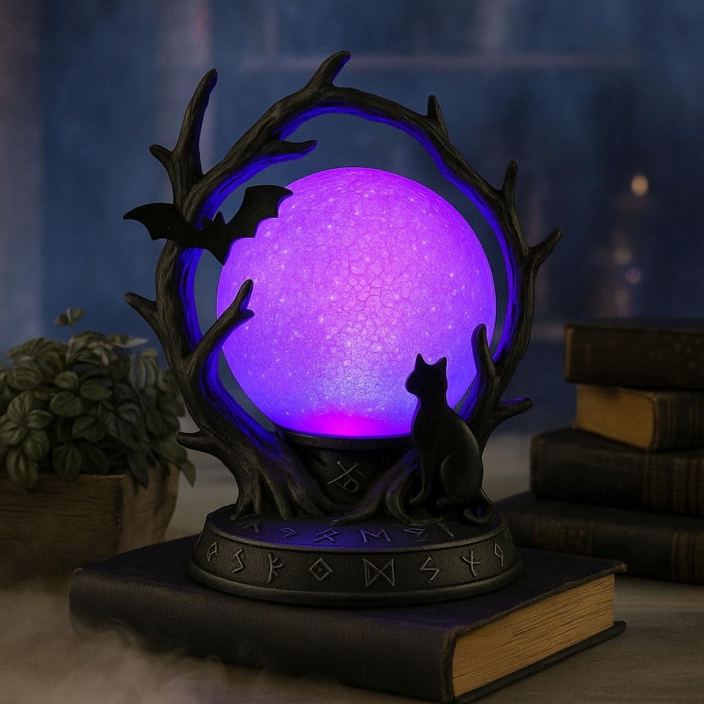 Halloween Gothic Crystal Ball Lamp with Tree & Bat Silhouettes - Purple ...