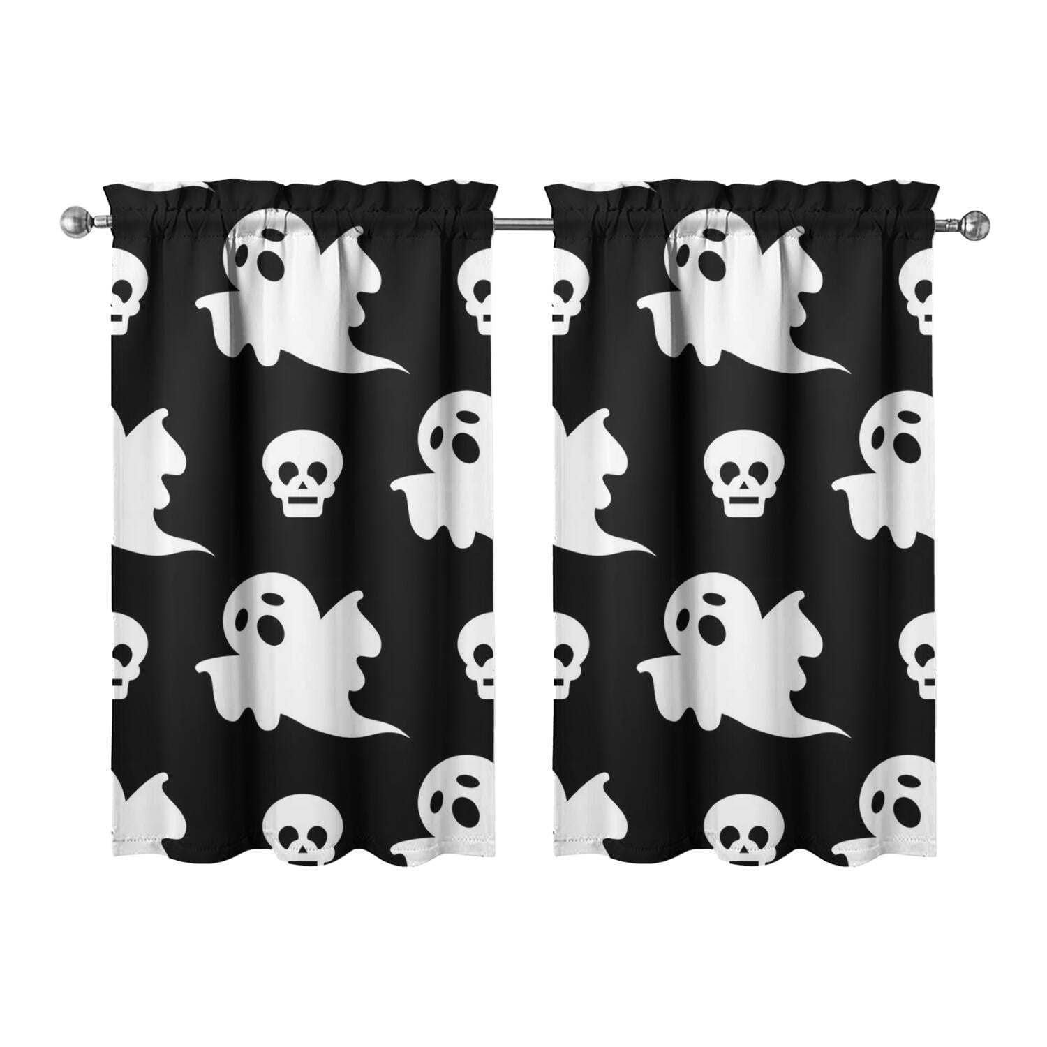 Halloween Gothic Kitchen Curtains 2 Pack, Featuring Skull and Cobweb ...