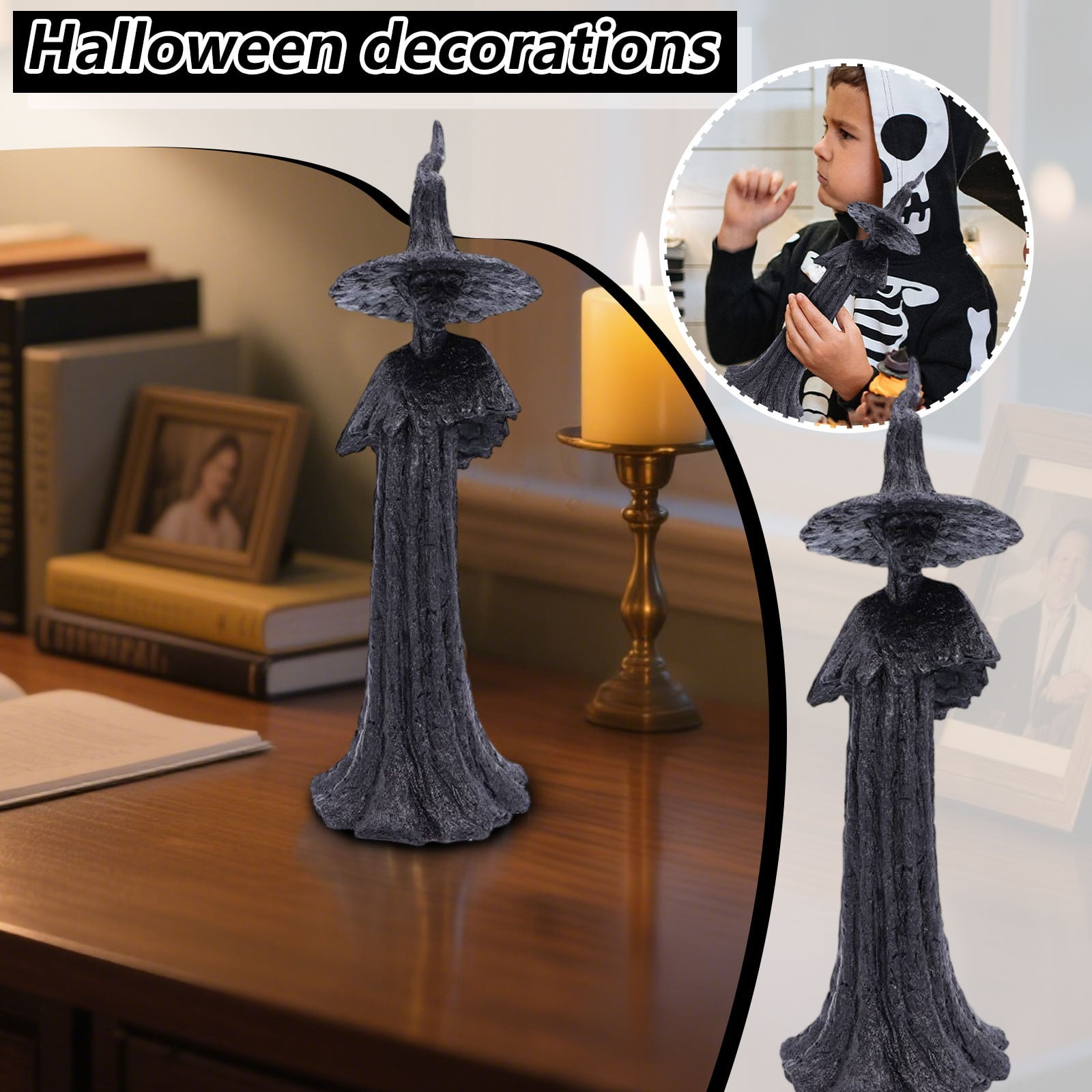 Halloween Gothic Witch Decor Statue - 8.27" Spooky Faceless Witch ...