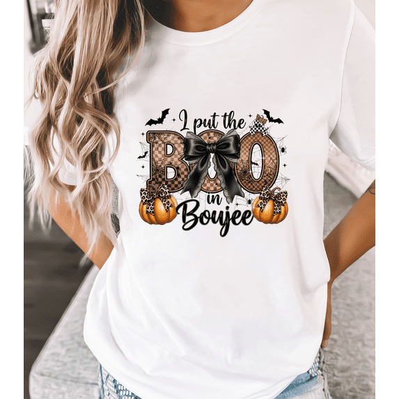 Halloween Graphic T-Shirt for Women, 'I Put the BOO in Boujee', Pumpkin ...