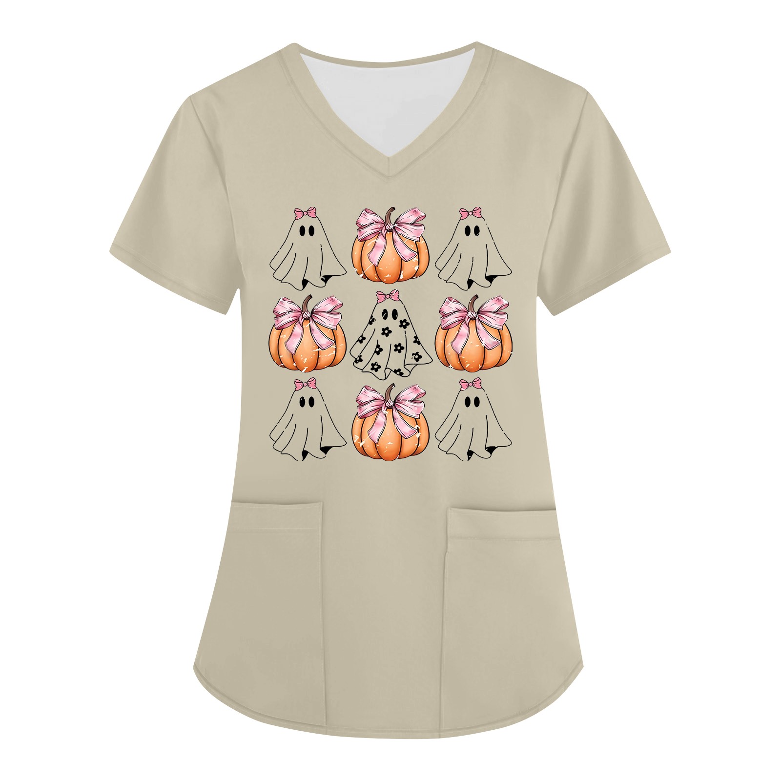 Halloween Graphic, Women'S Nursing Overalls Spooky Bow Graphic V Neck ...