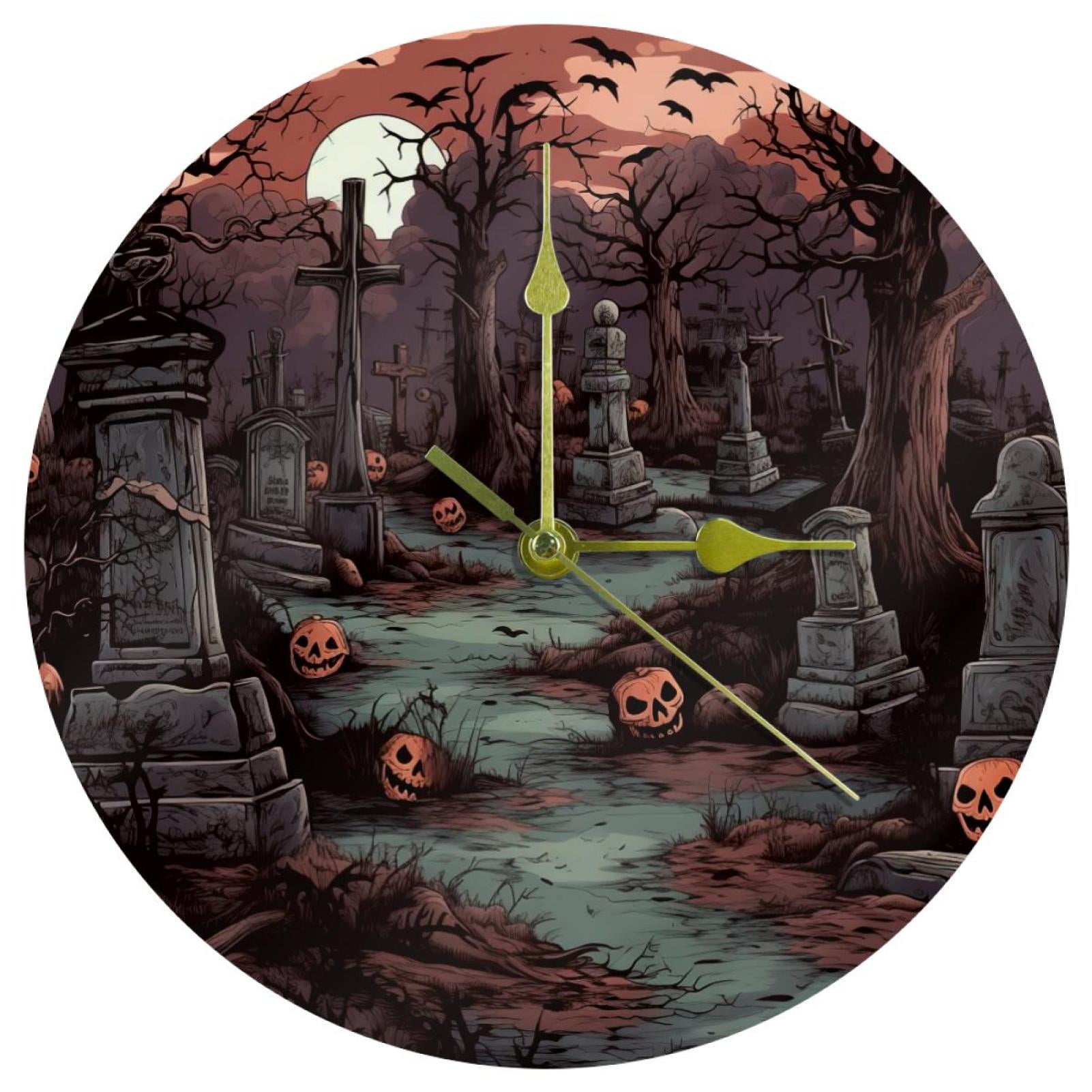 Halloween Graveyard 9.8 Inch Round Acrylic Silent Non Ticking Battery ...