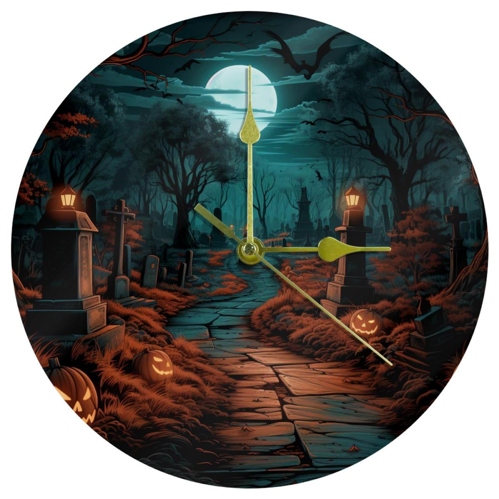 Halloween Graveyard Acrylic Circular Wall Clock - Elegant Timepiece for ...