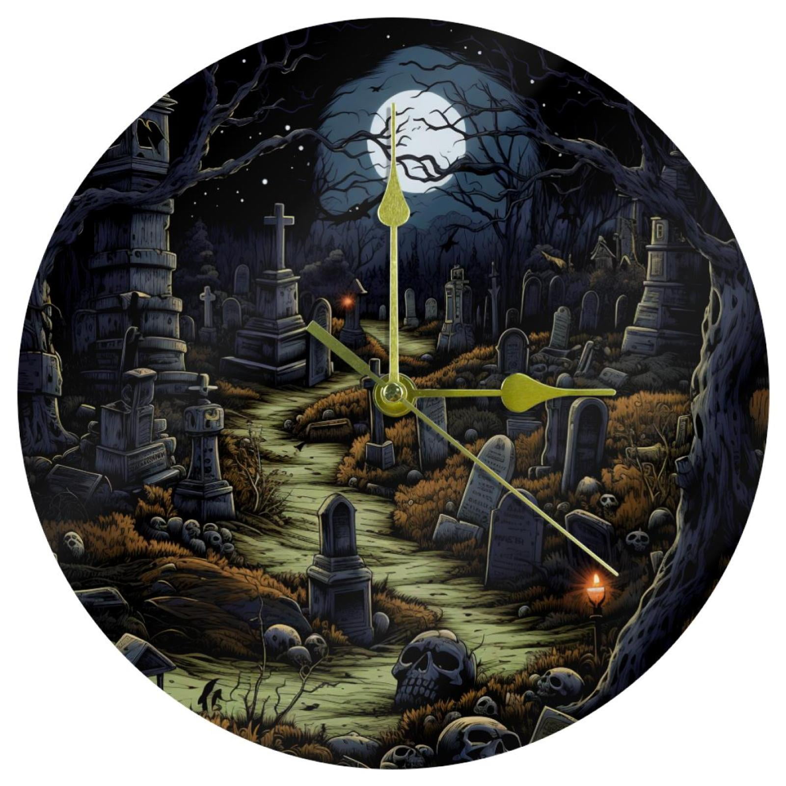 Halloween Graveyard Acrylic Circular Wall Clock - Elegant Timepiece for ...