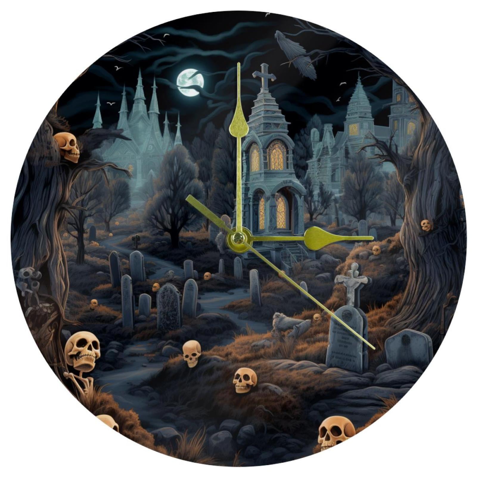 Halloween Graveyard Circular Acrylic Wall Clock - Elegant Timepiece for ...