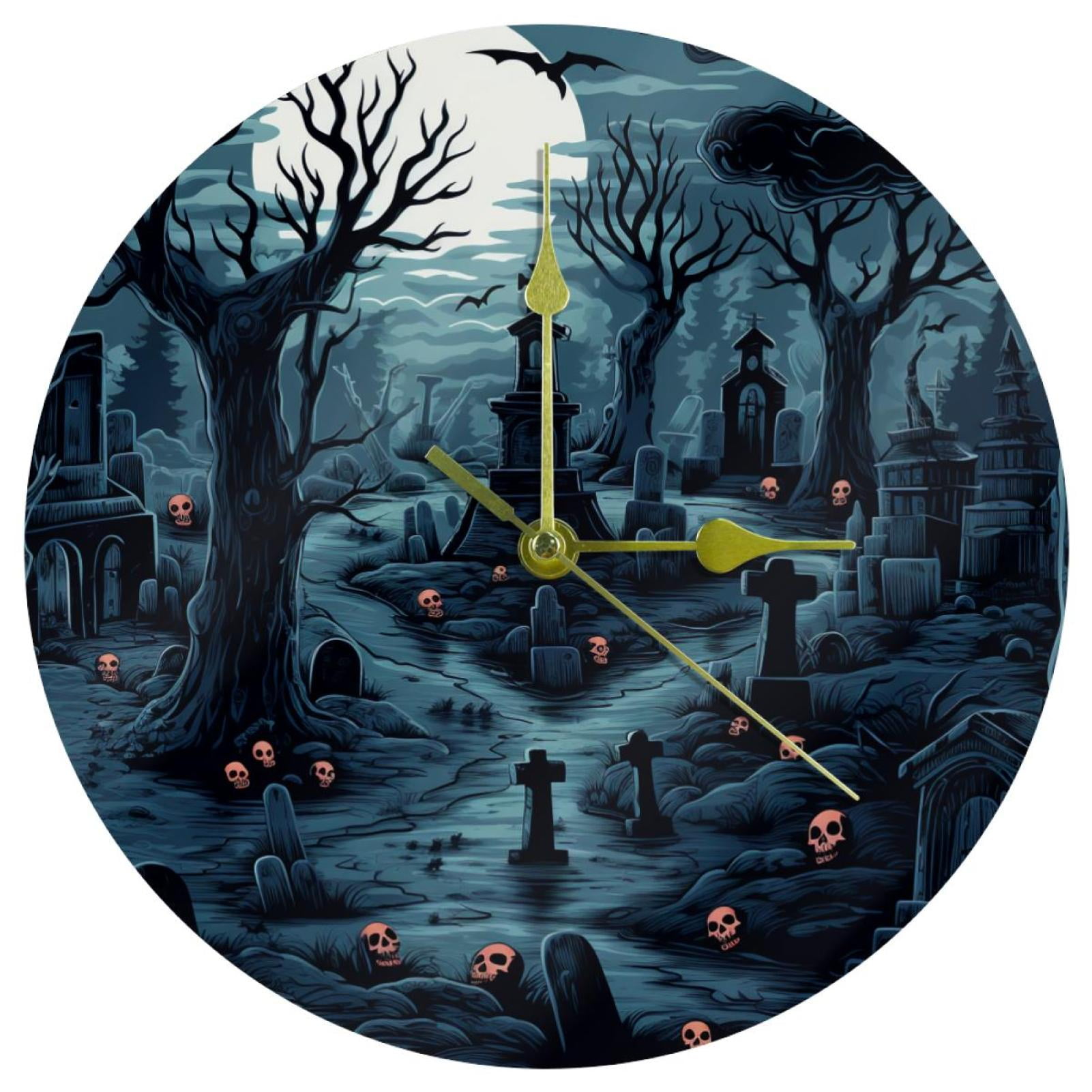 Halloween Graveyard Circular Acrylic Wall Clock - Elegant Timepiece for ...