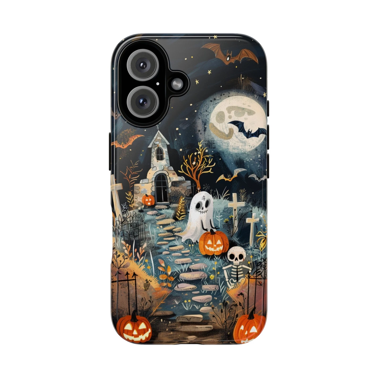 Halloween Graveyard Ghost Scene Art Phone Case with iPhone 17 through ...