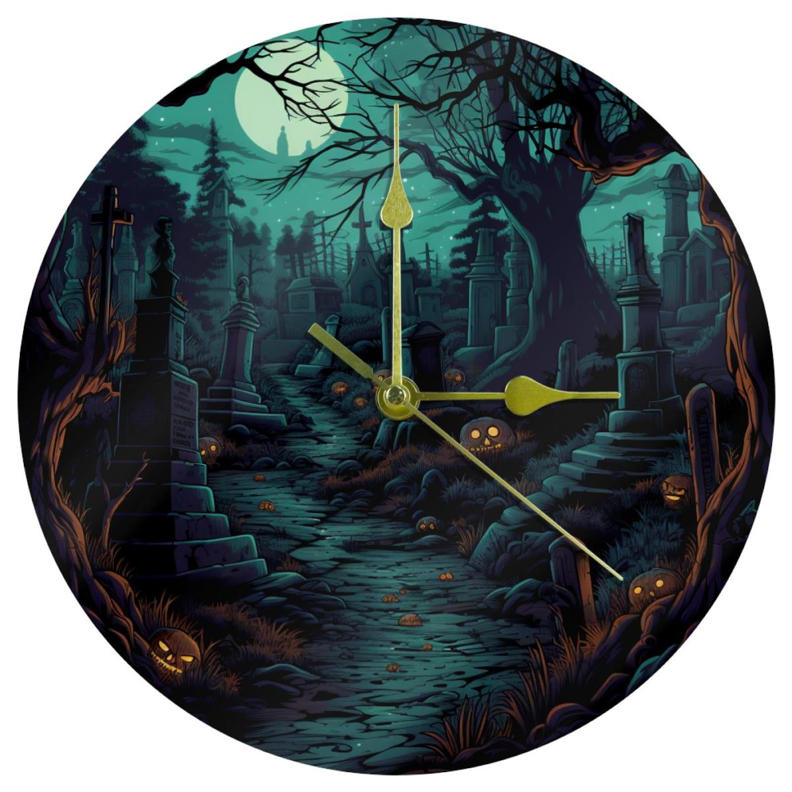 Halloween Graveyard Modern Round Acrylic 9.8 Inch Silent Non Ticking ...