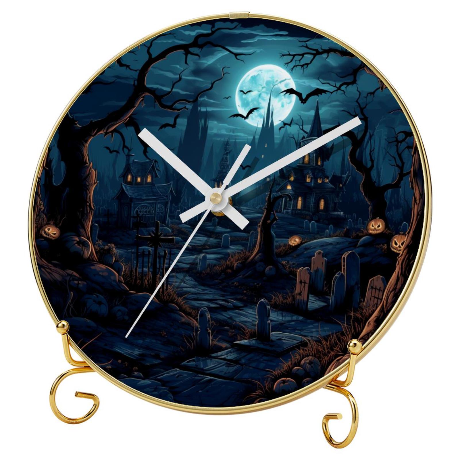 Halloween Graveyard Round Wall Clocks with Hooks and Gold Stand ...