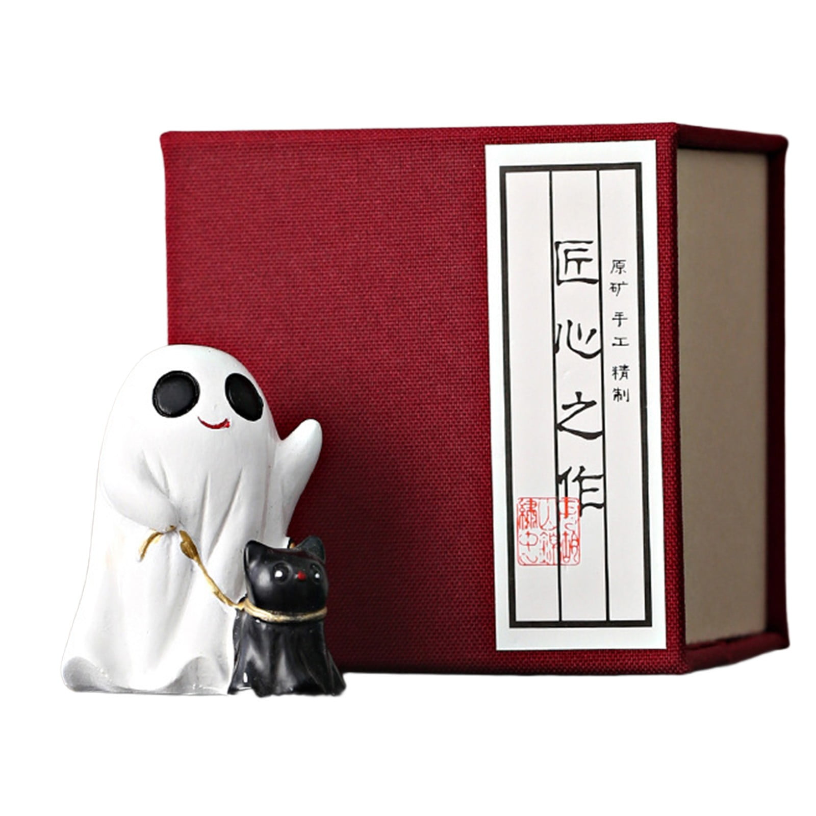 Halloween Gray/White Ghost Cat Statue – Cute Walking Ghost Cat Figurine ...