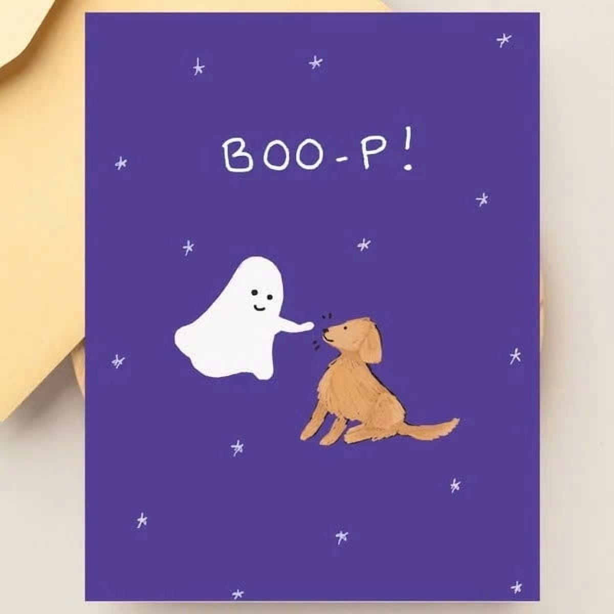 Halloween Greeting Card – "Boo-P!" Friendly Ghost and Dog Design ...