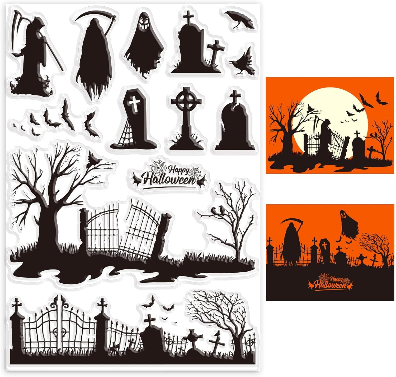 Halloween Grim Reaper Clear Stamps for Scrapbooking Tombstone Withered ...