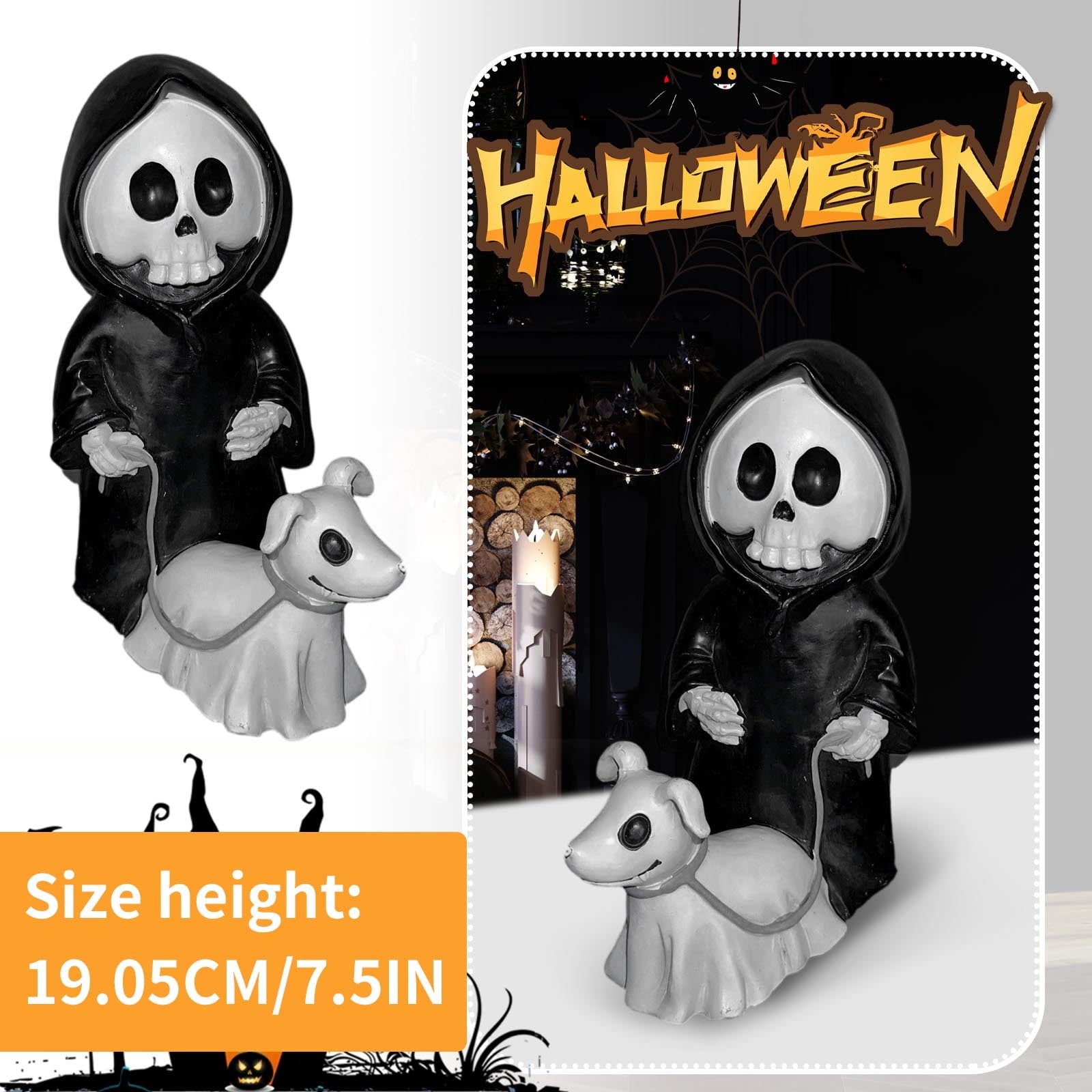 Halloween Grim Reaper Waling Dog Figurine , Cute Halloween Skeleton ...