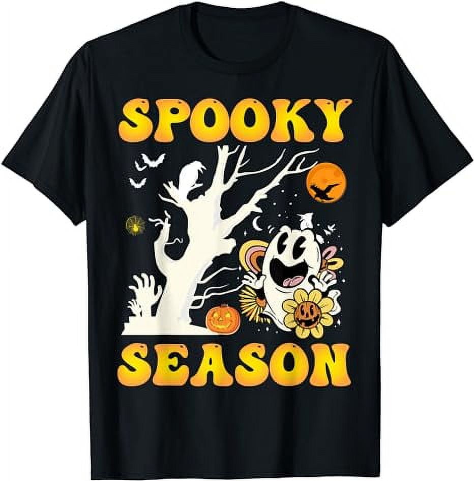 Halloween Groovy Spooky Season Ghost Floral Hippie Vintage T-Shirt ...