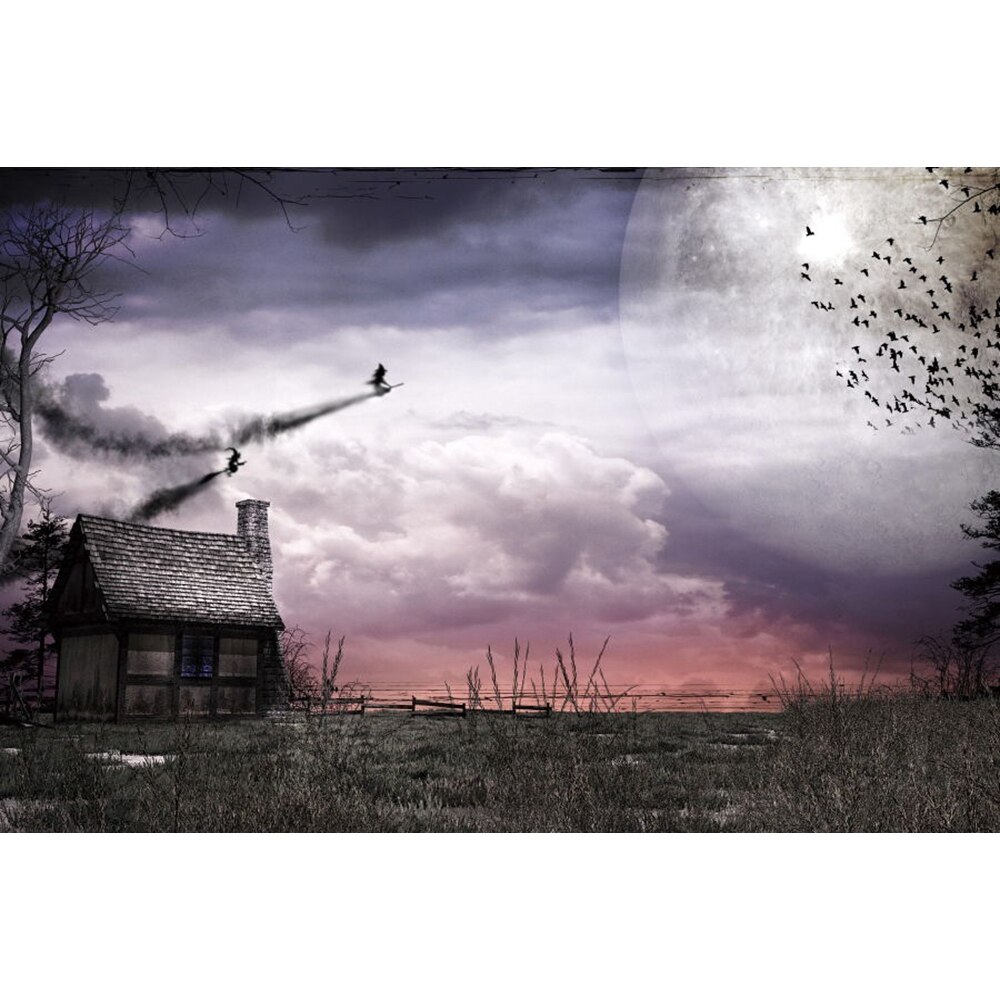 Halloween Grunge House Background Prop Photocall Moon Night Witch Bats ...