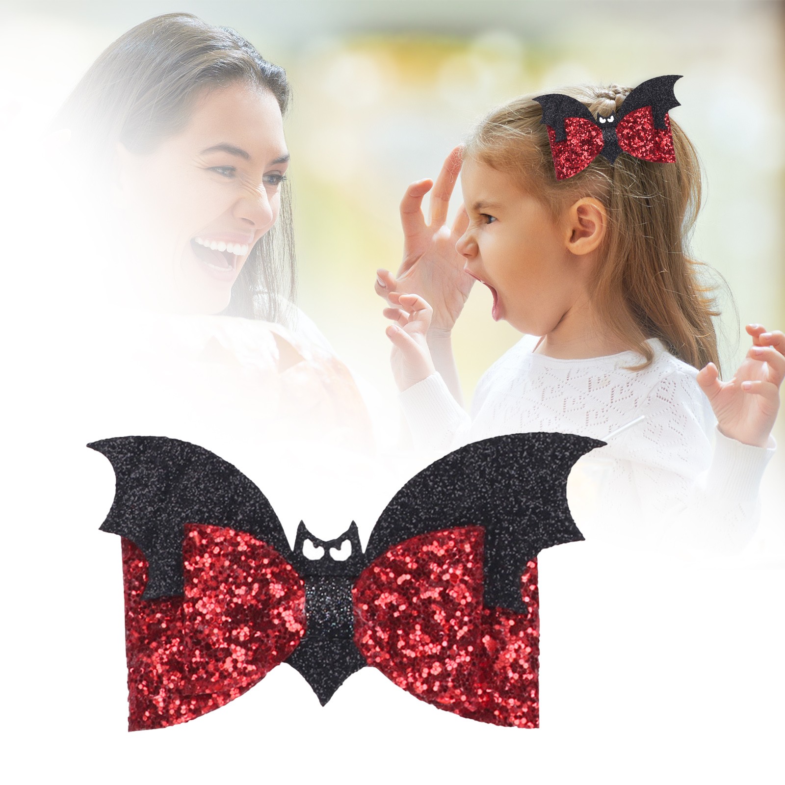 Halloween Hairpin Set Light Yellow Black Bat Hair Bow Clips Glitter Bat ...