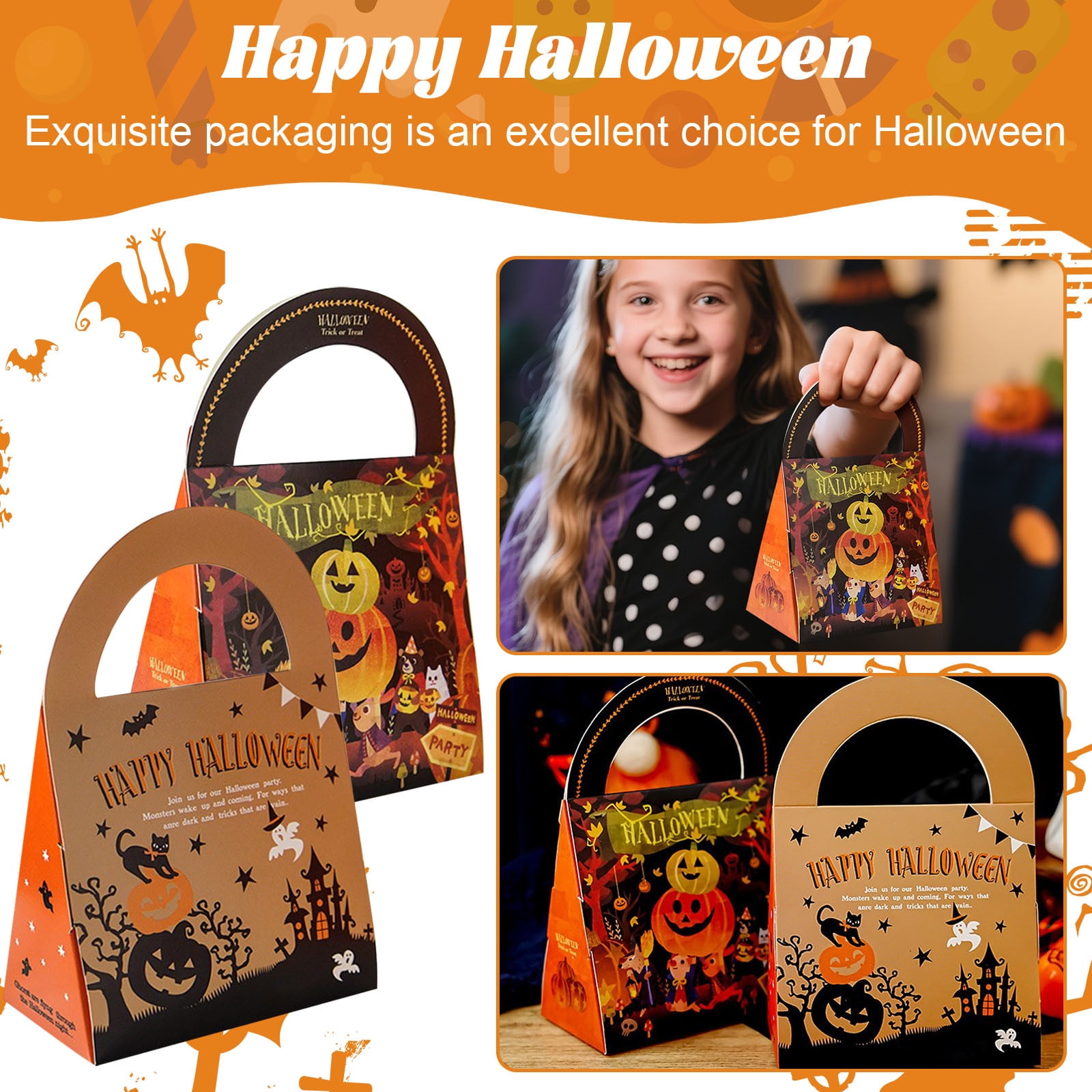 Halloween Halloween Candy Box for Kids Candy Paper Bags with Handles ...