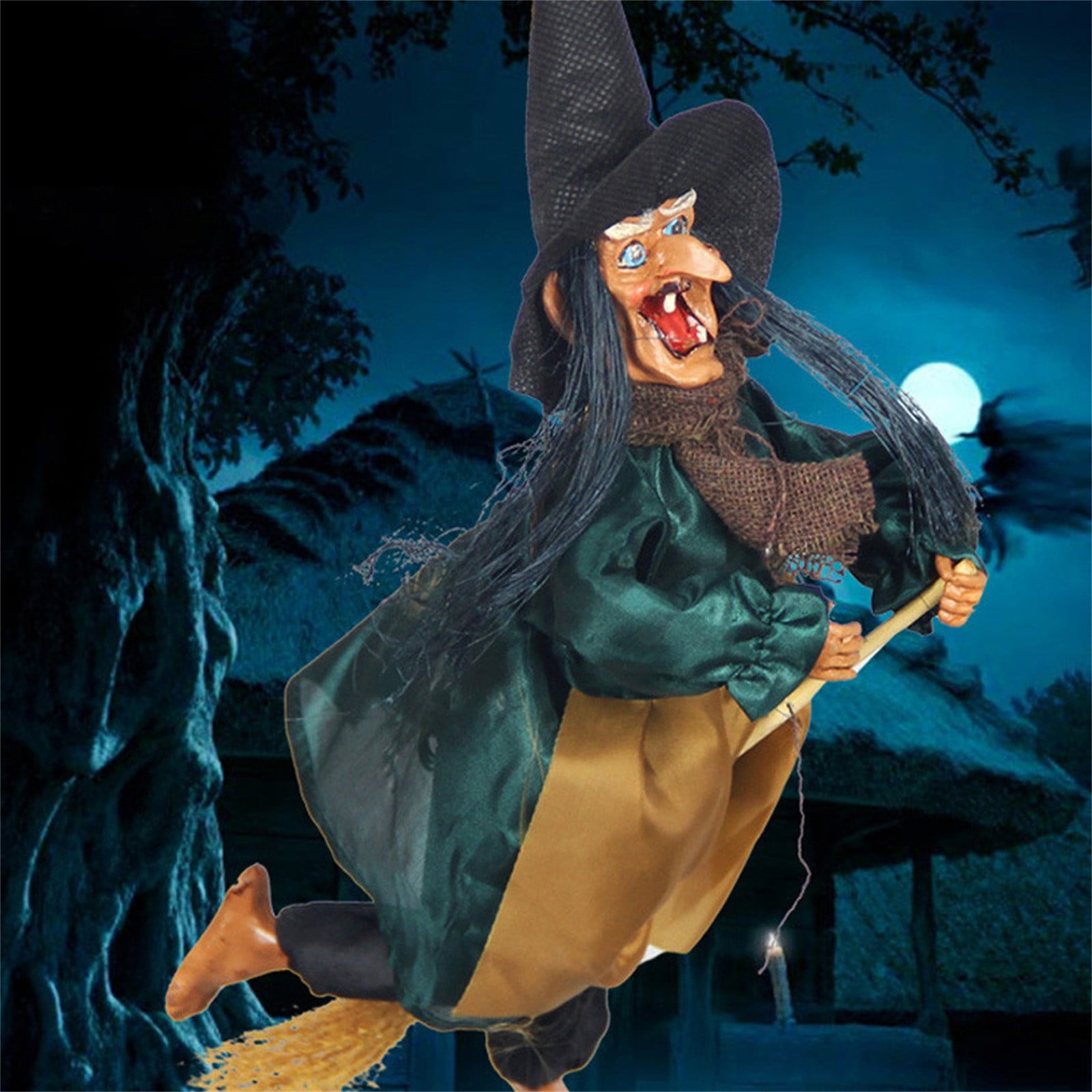 Halloween Hanging Animated Talking Witch Props Laughing Sound Control ...