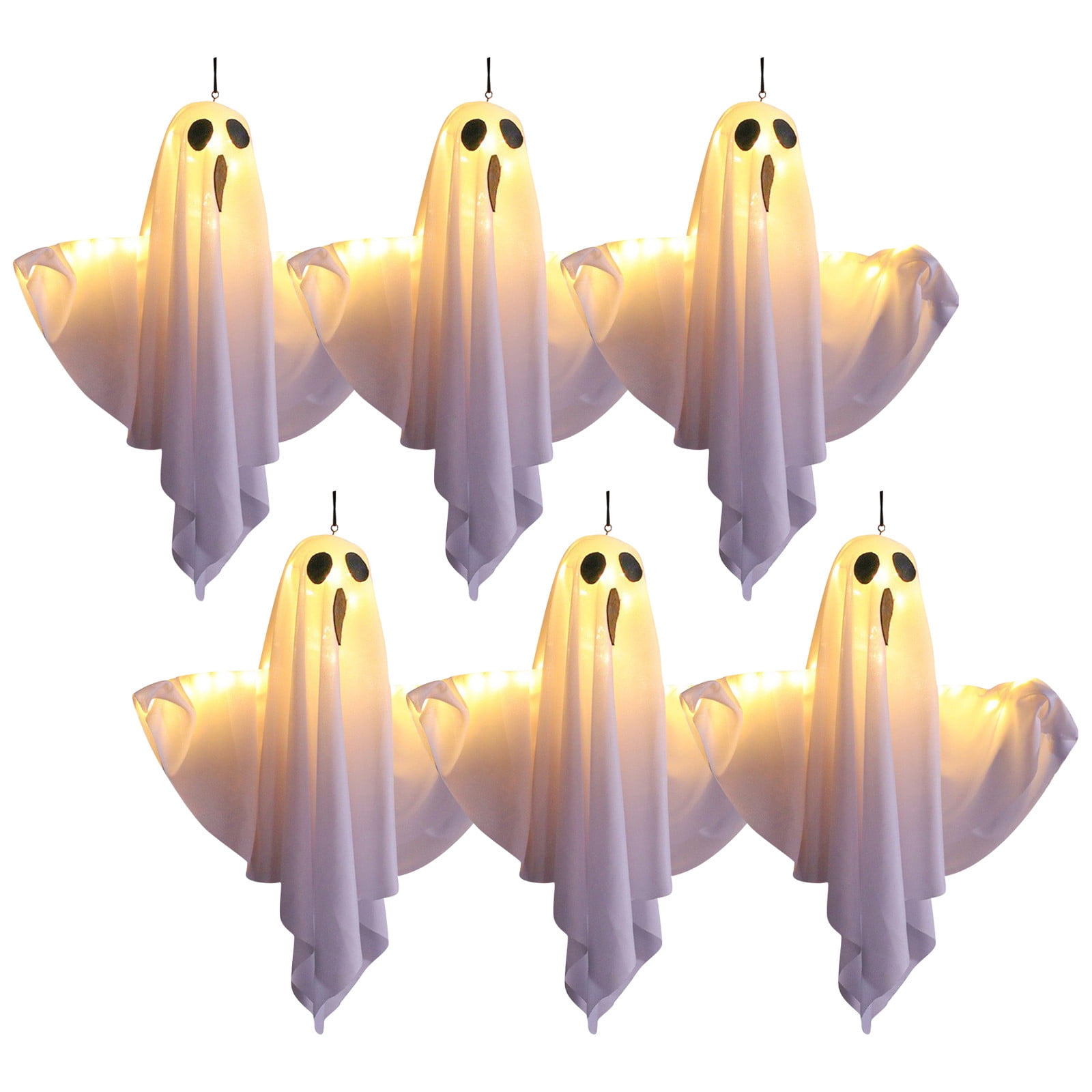 Halloween Hanging Decor 6 Pack: Light Up Ghosts - Spooky White Glowing ...