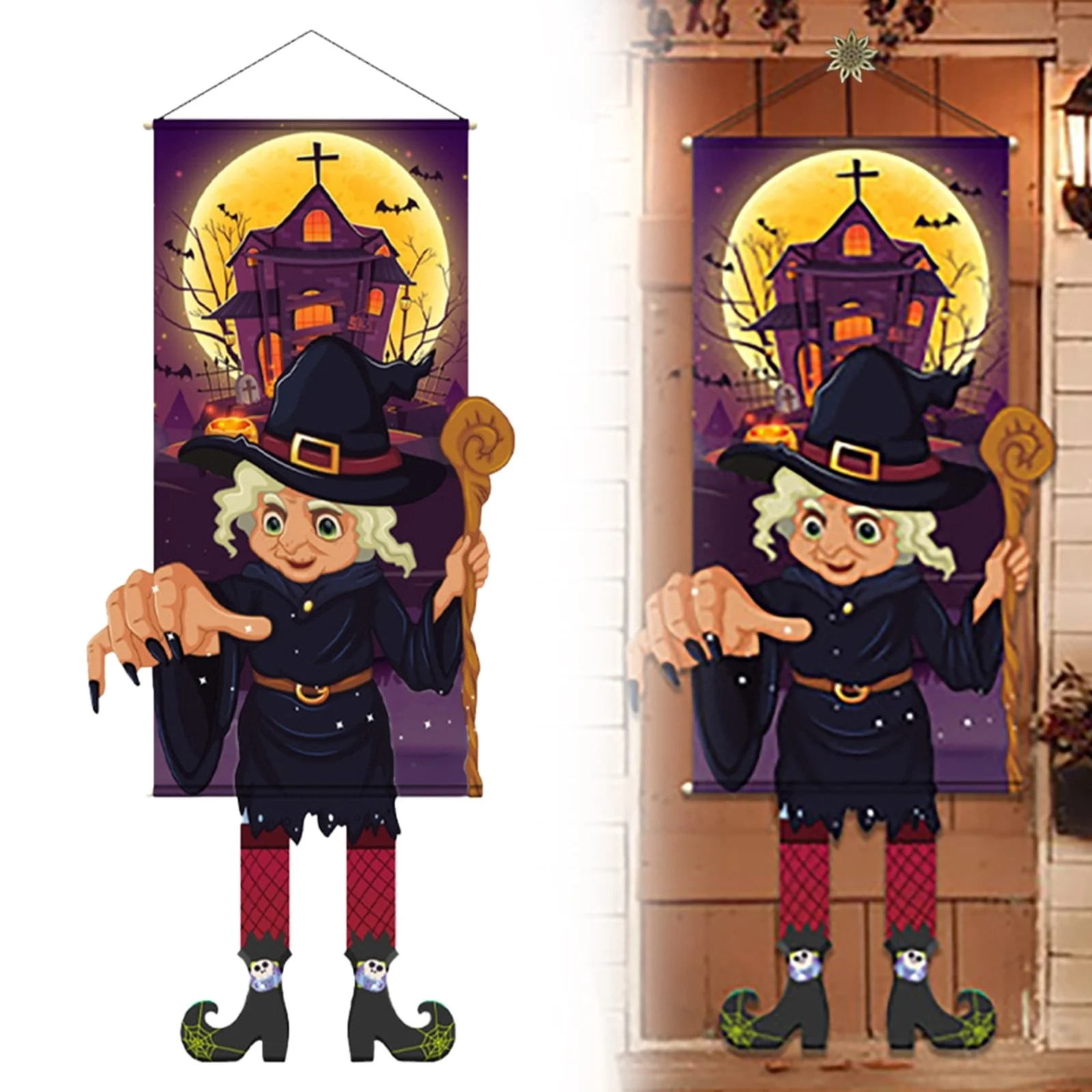 Halloween Hanging Decoration - Spooky Witch with Full Moon & Haunted ...
