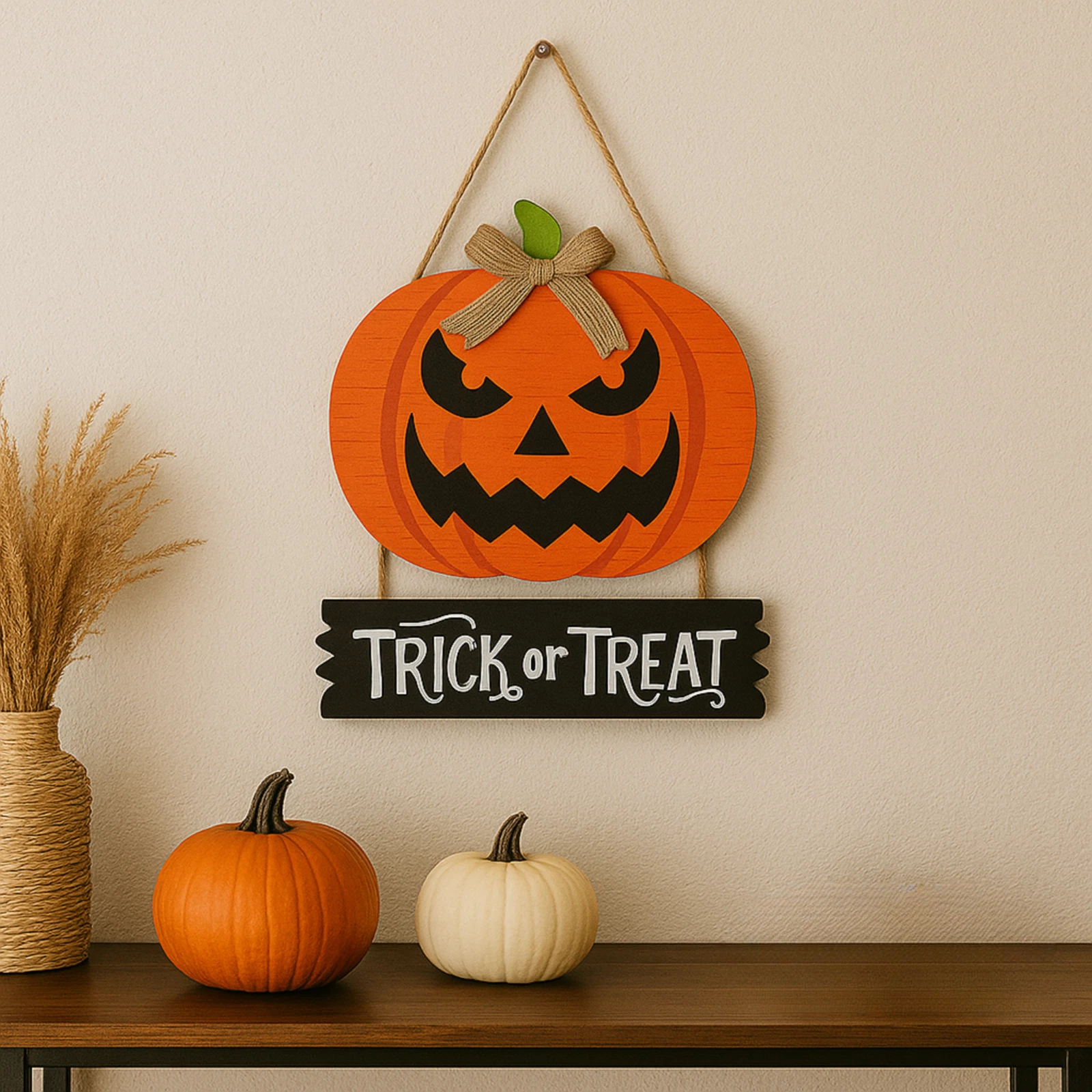 Halloween Hanging Decoration, Wooden Trick Or Treat Sign, Jack O ...