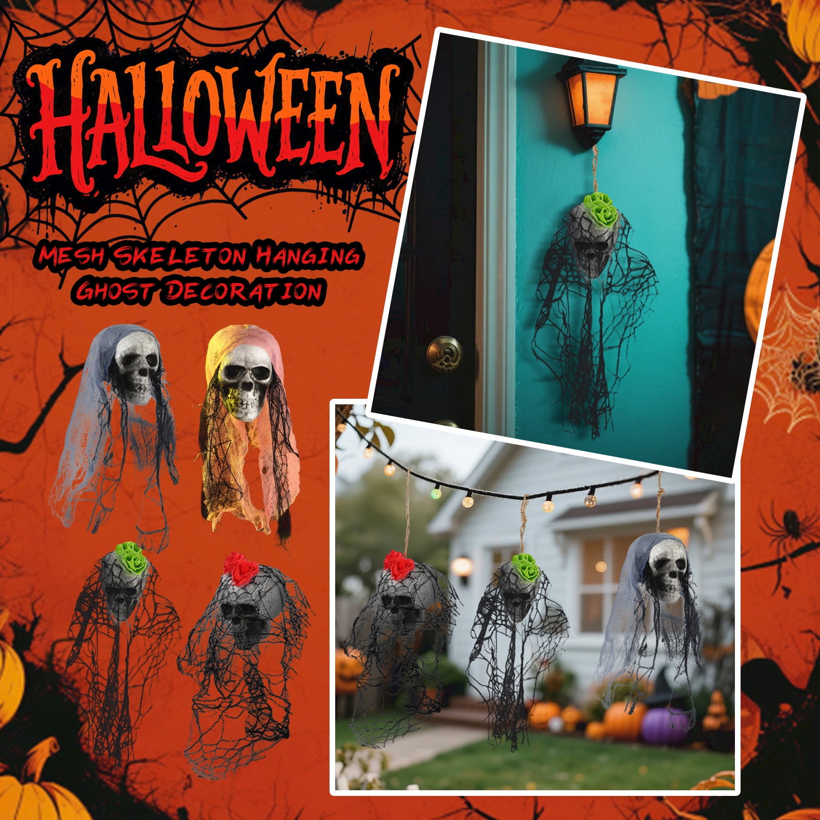 Halloween Hanging Decorations Hanging Skull Sheer Mesh Decoration ...