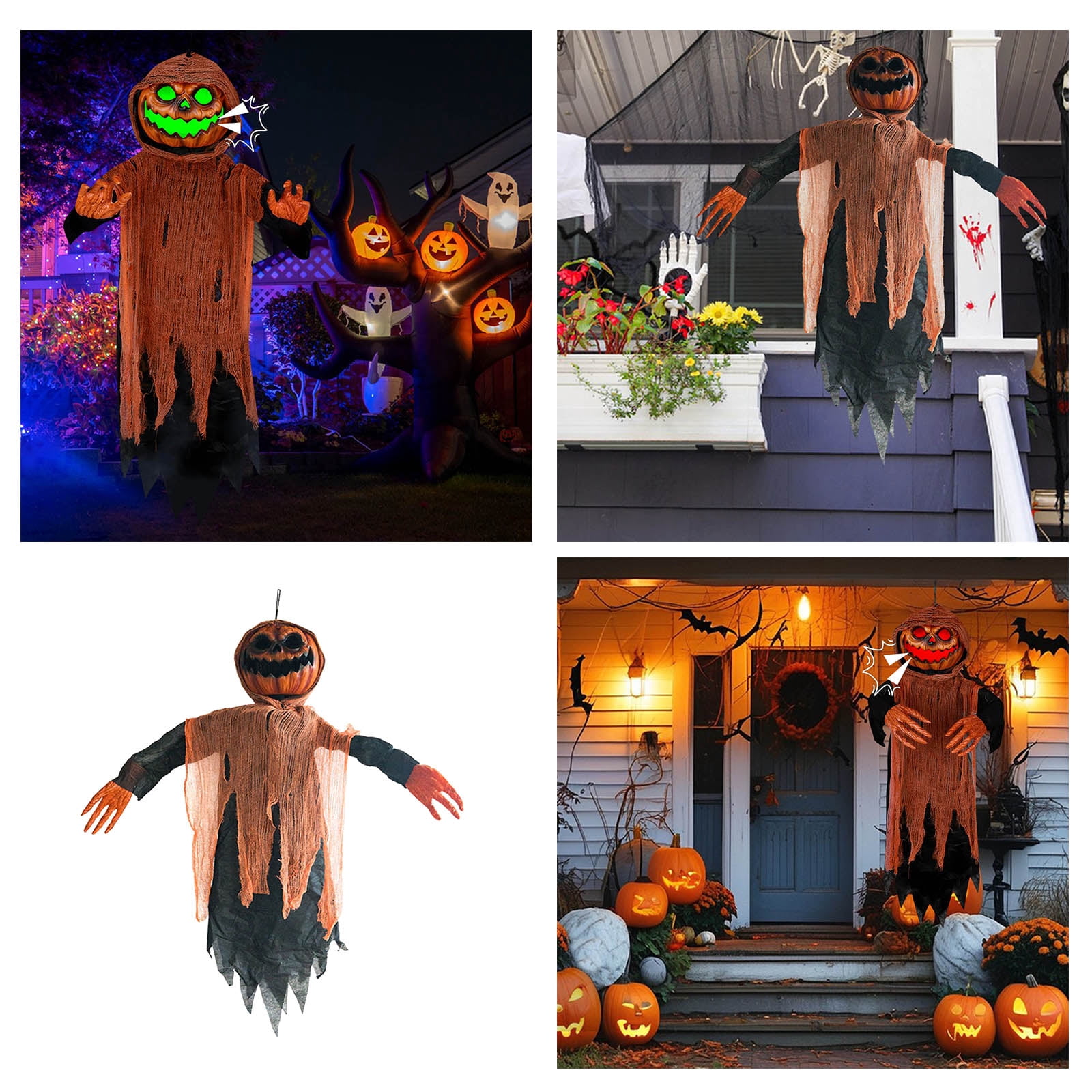 Halloween Hanging Decorations Outdoor 48.5" Animated Pumpkin Ghost with ...
