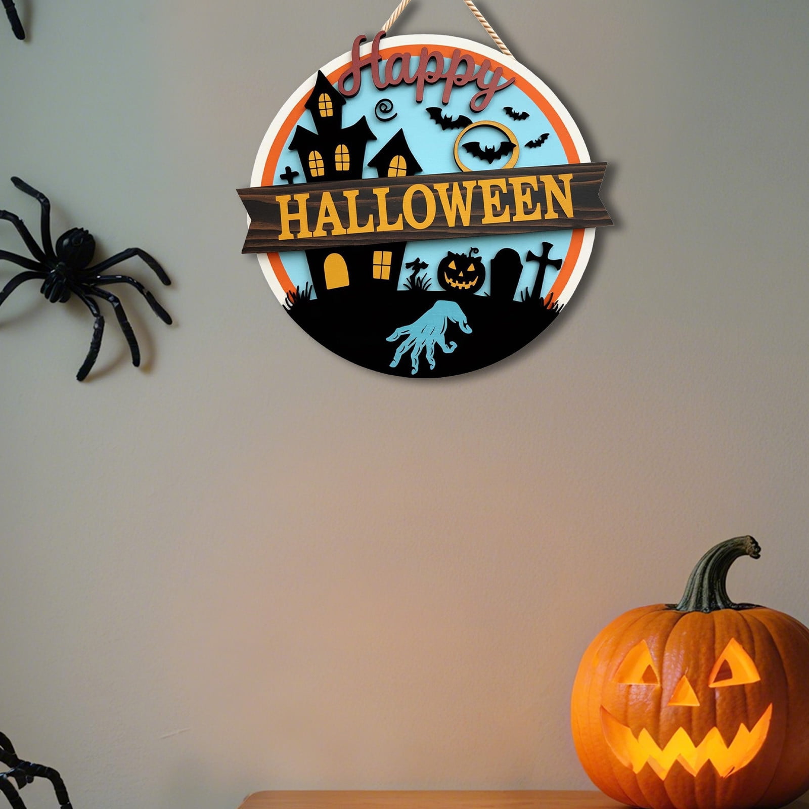 Halloween Hanging Door Sign, Wooden Happy Halloween Door Sign Halloween ...