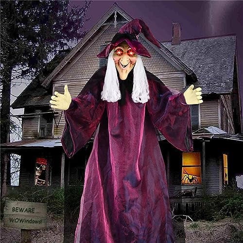 Halloween Hanging Flying Witch Animatronic Red, Talking Animated Witch ...