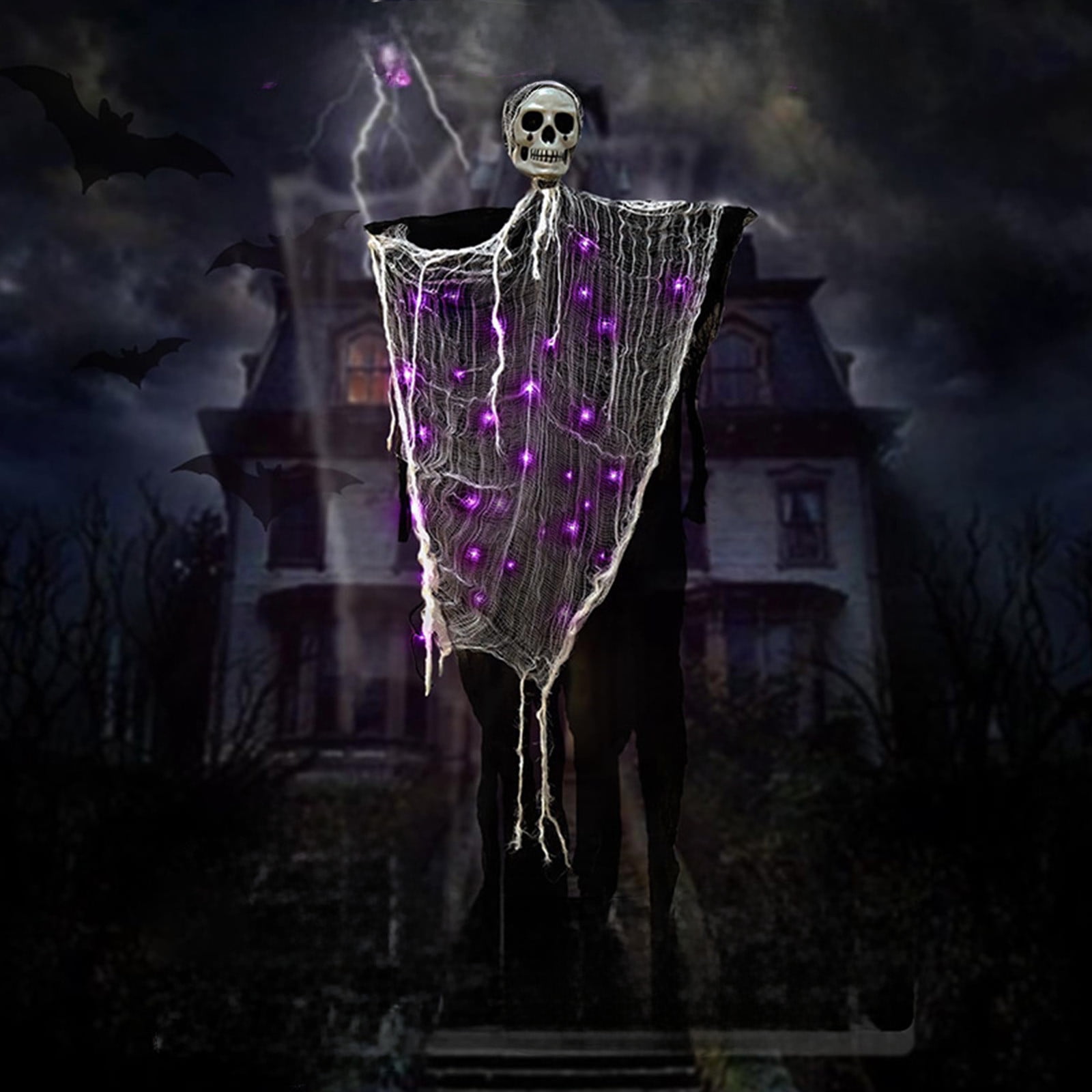 Halloween Hanging Ghost Decoration, 93.98x43.18cm Large Luminous Skull ...