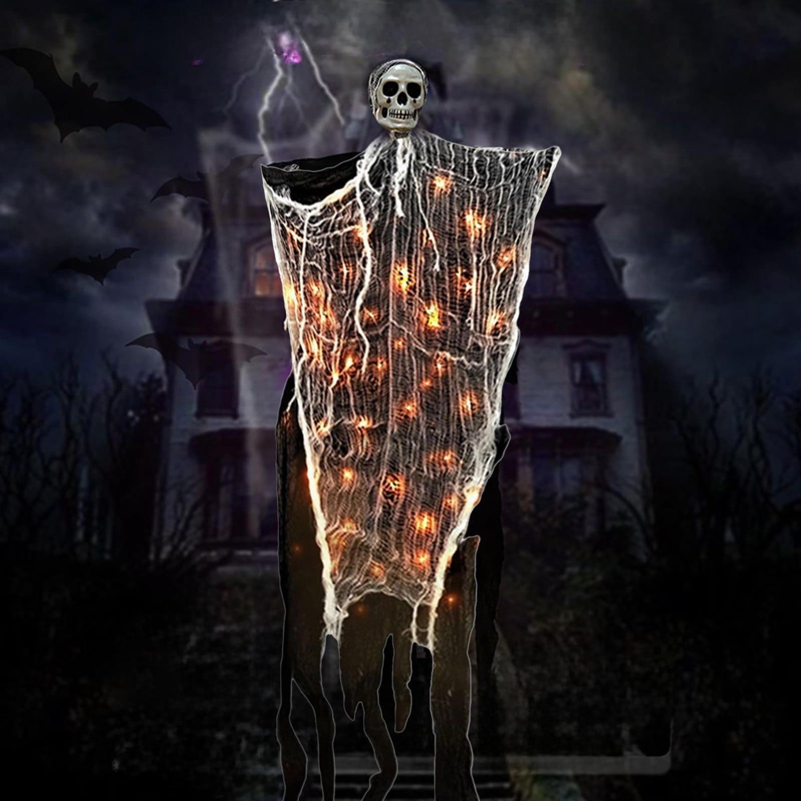Halloween Hanging Ghost Decoration, 93.98x43.18cm Large Luminous Skull ...